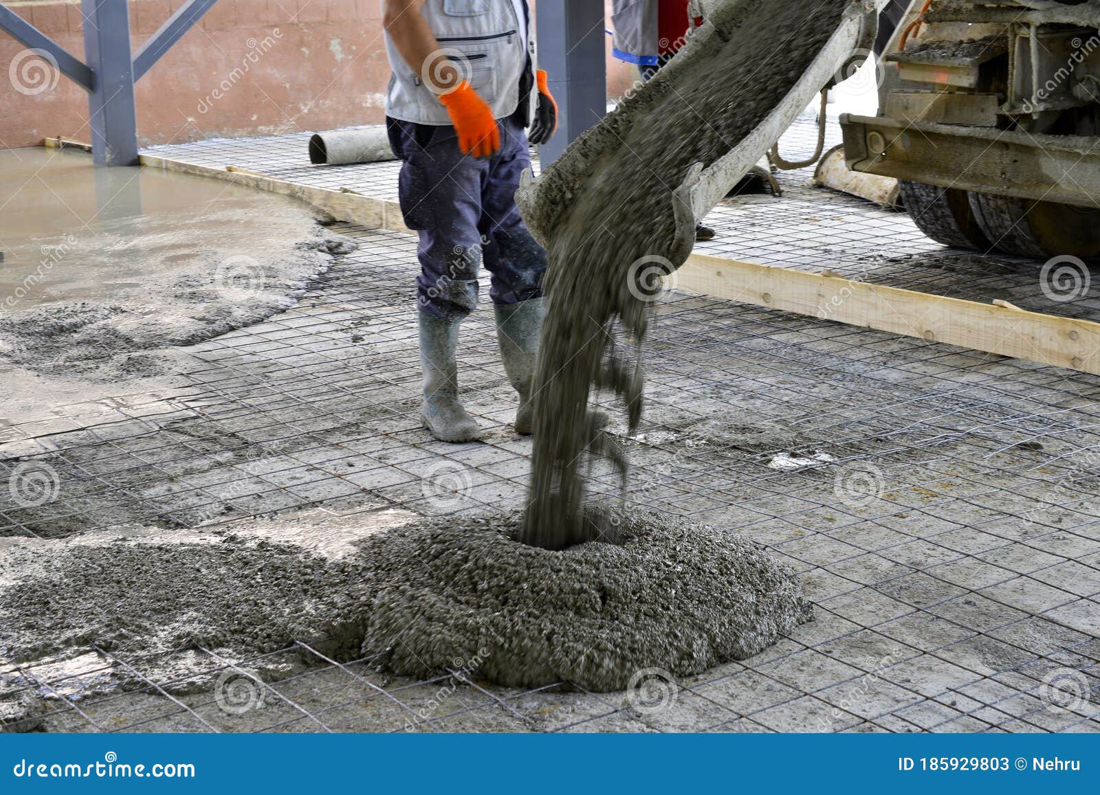 Pouring Cement from Mixer on a Floor of the New Buiding Stock Image ...