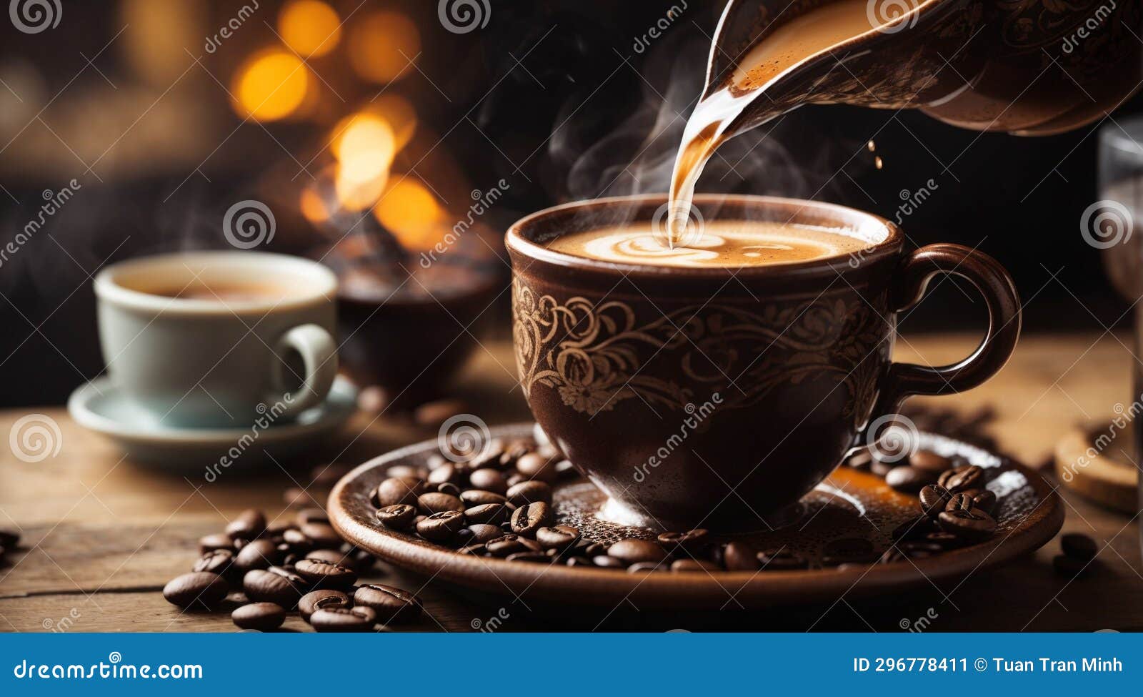 Pouring coffee stock image. Image of cappuccino, coffee - 296778411