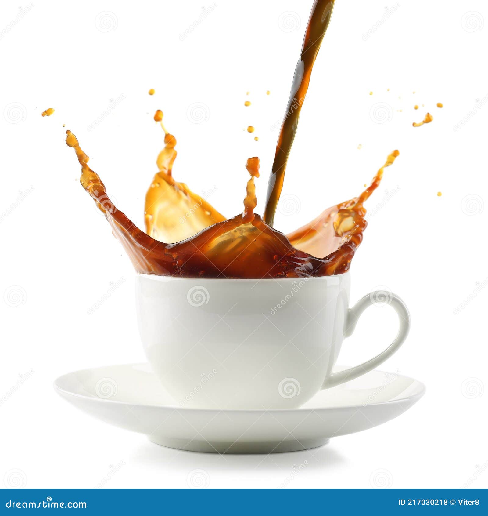 Pouring Coffee into Porcelain Cup Isolated on White Stock Photo - Image ...