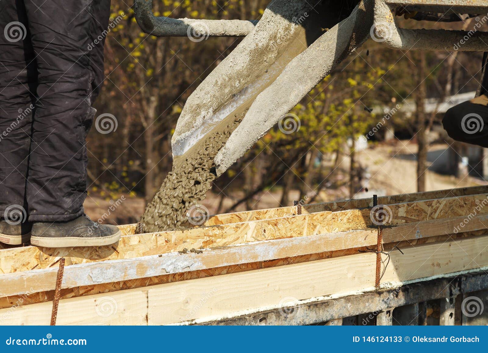 Pouring Concrete into the Construction of the House Stock Image - Image ...