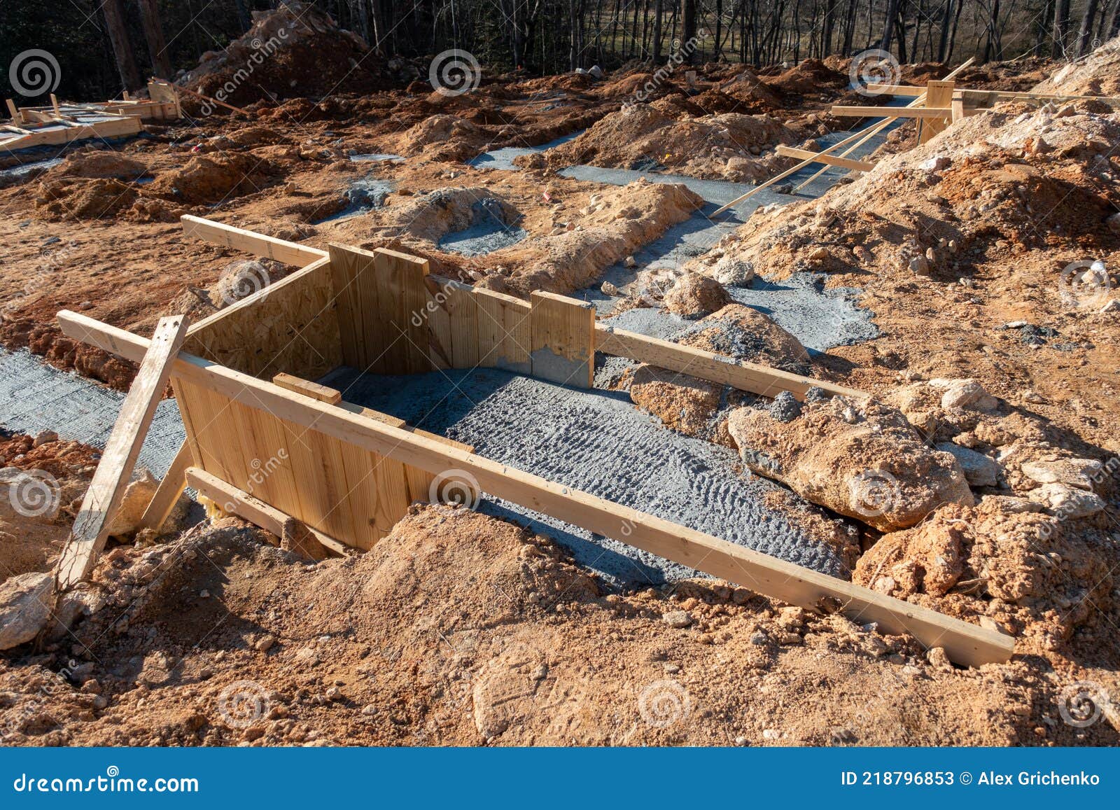 Pouring Concrete Footing Foundation for a New House Stock Image - Image ...