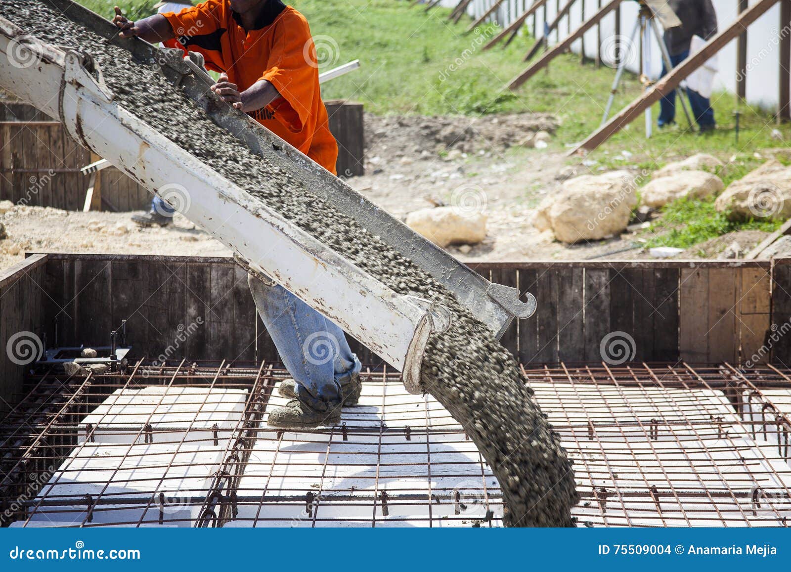 Pouring Concrete In Foundation, Square Trench Over Ramp From Mixer ...