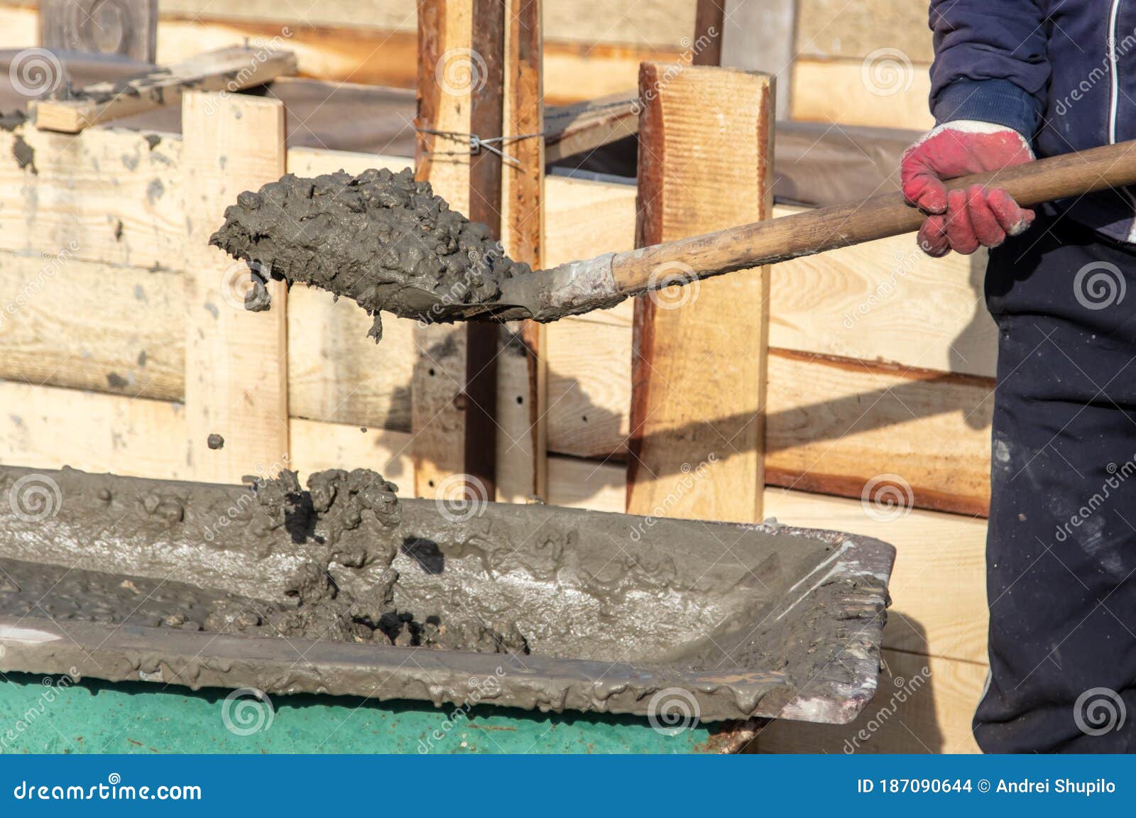 Pouring Concrete into the Foundation at a Construction Site Stock Photo ...
