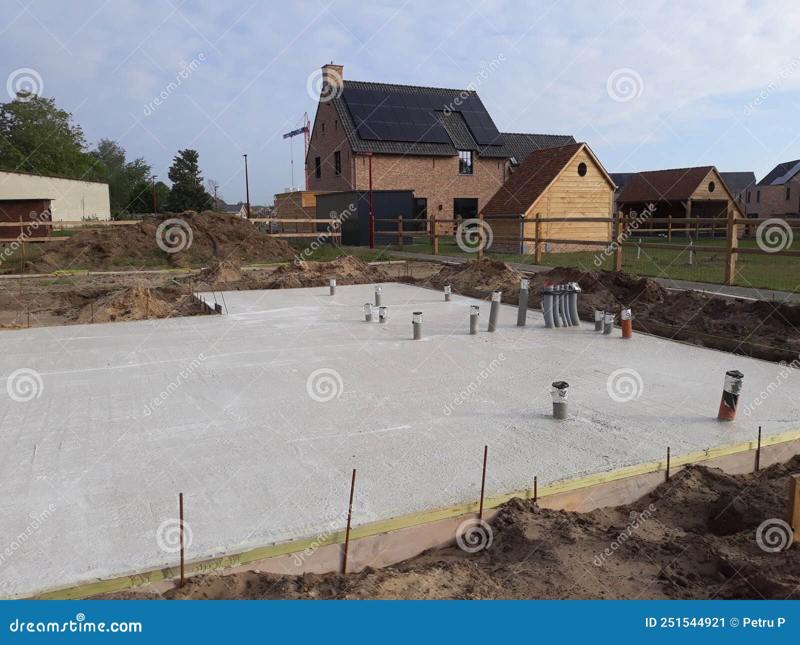 Pouring Concrete Foundation House Construction Stock Image - Image of ...