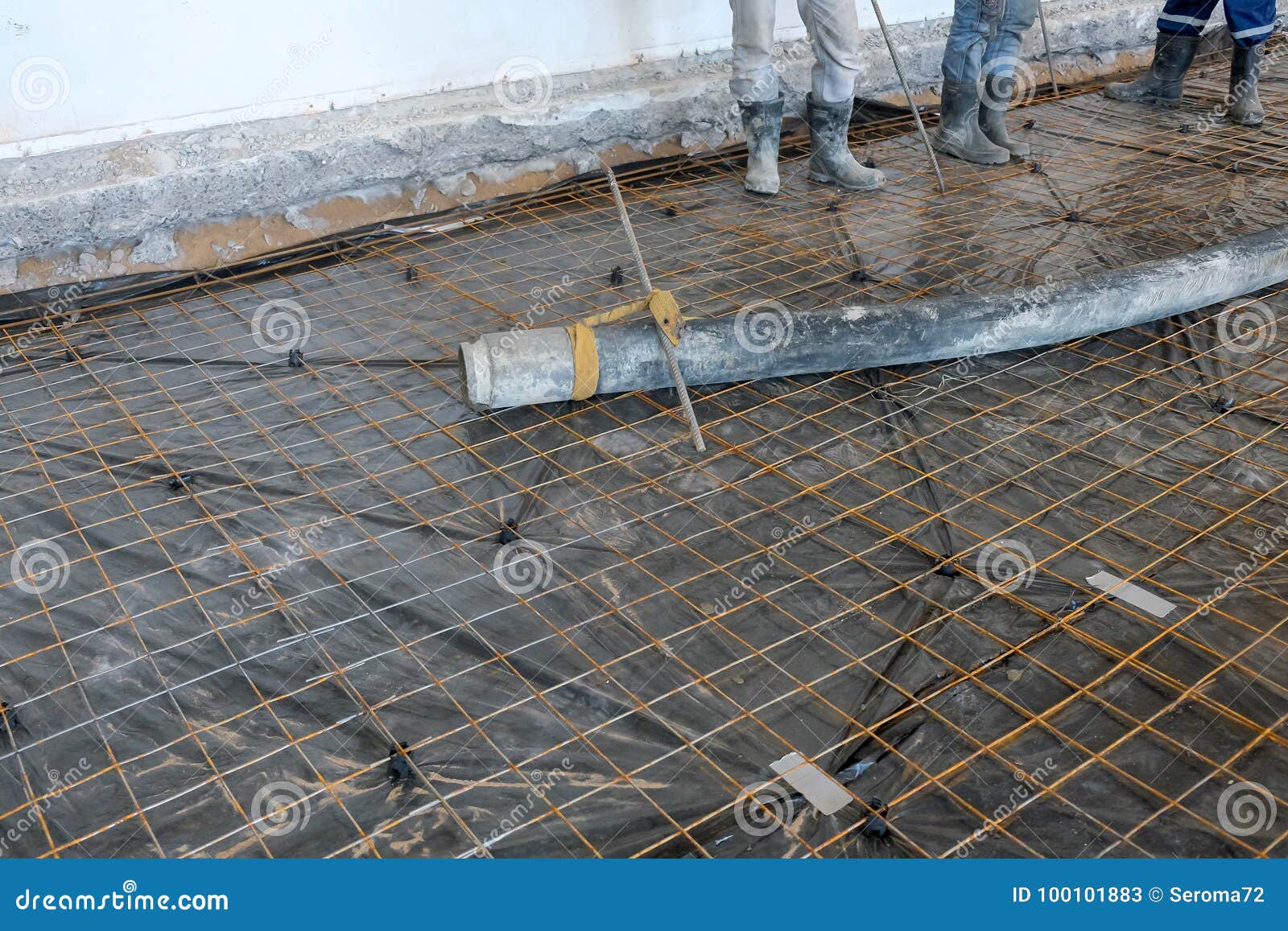 Pouring concrete slab stock image. Image of mixing, surface - 100101883