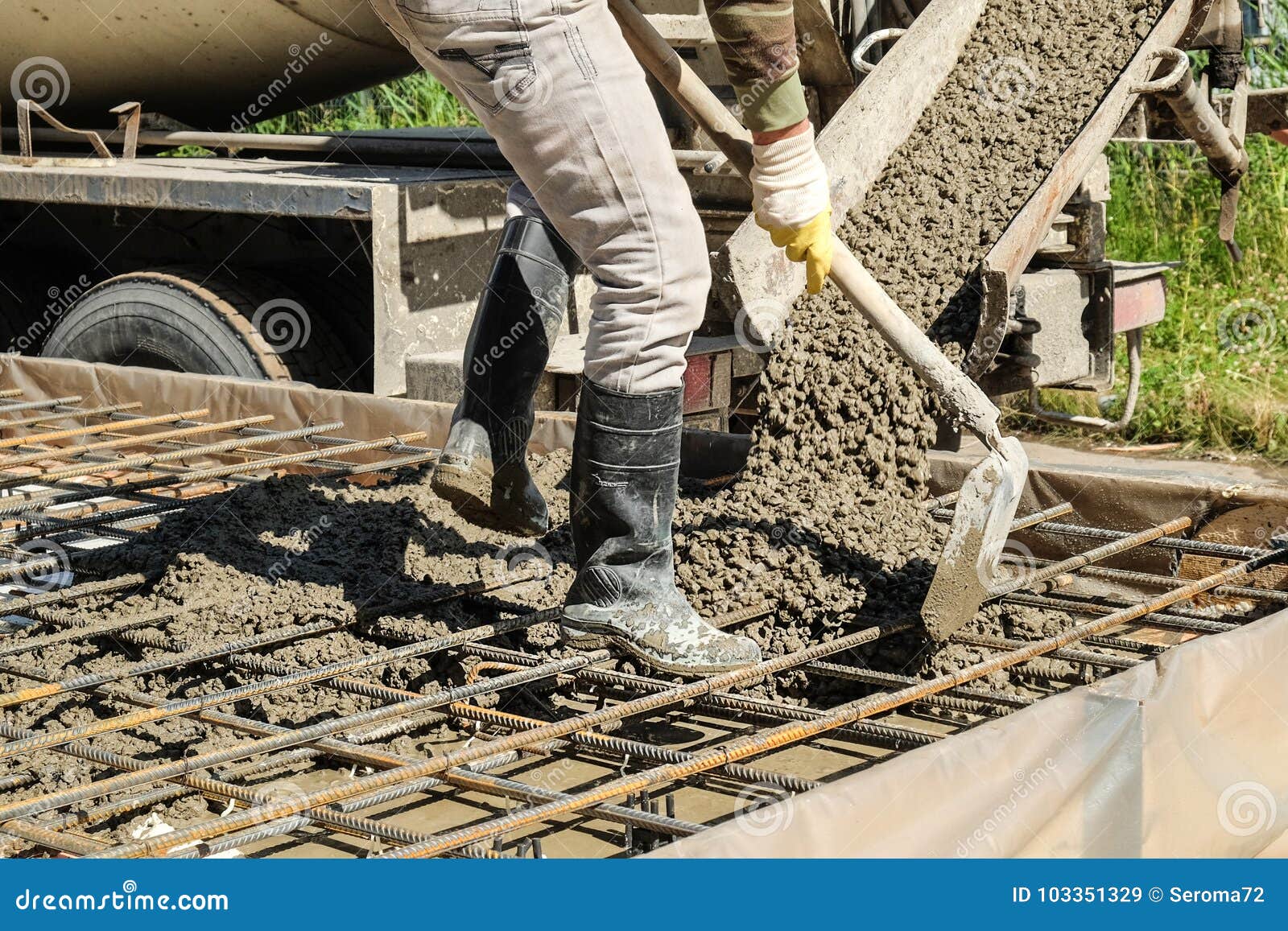 Pouring concrete slab stock image. Image of cement, home - 103351329