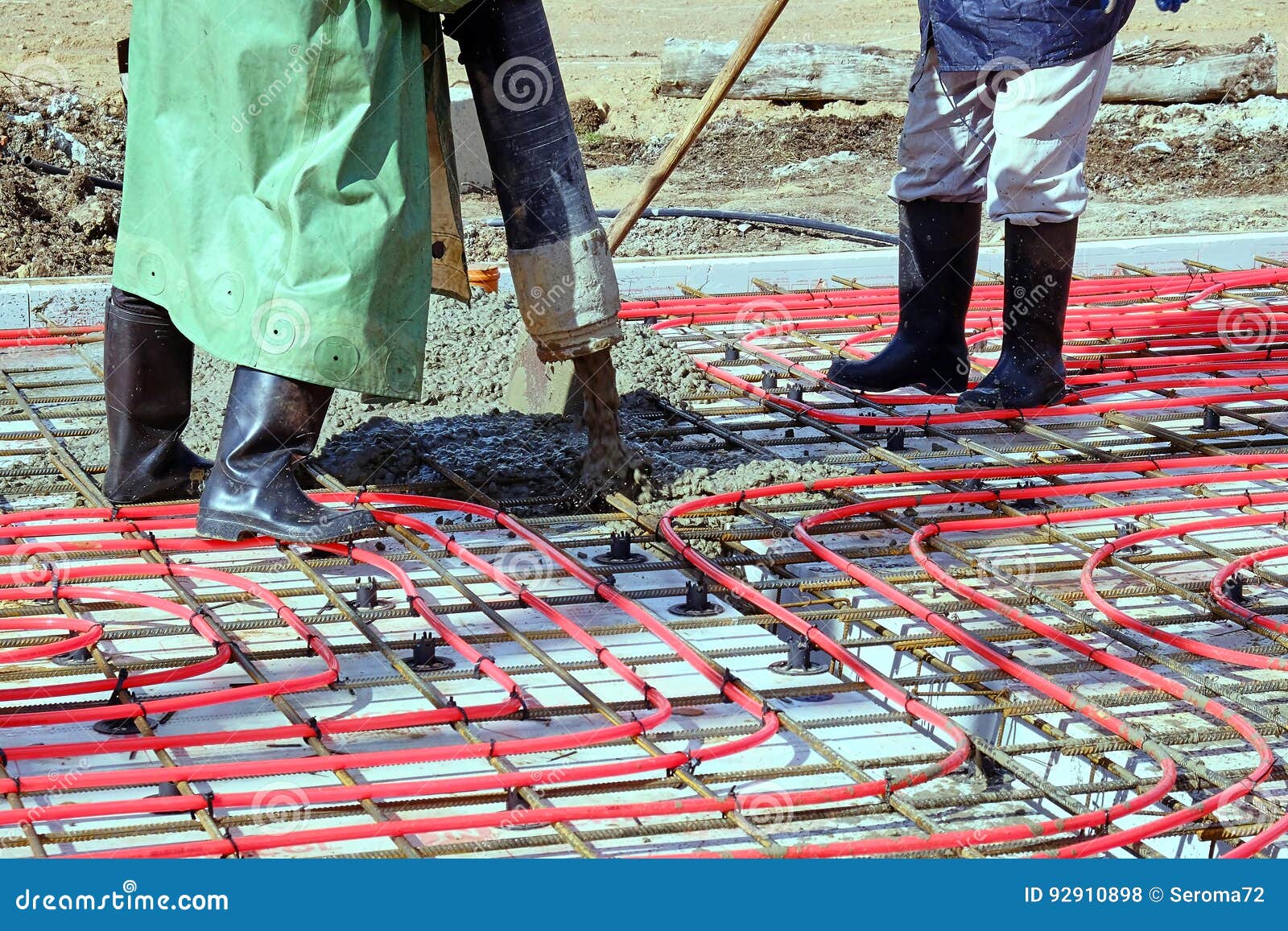 Pouring concrete slab stock photo. Image of concrete - 92910898