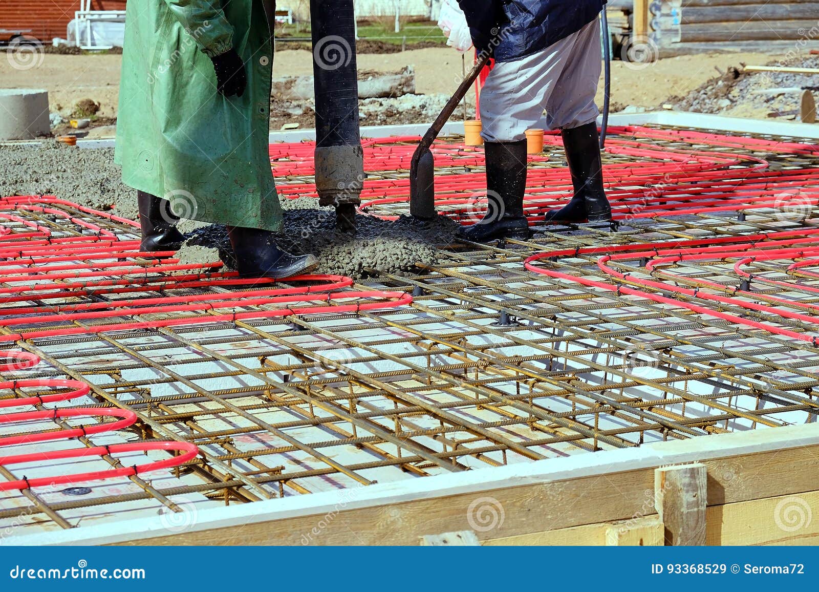 Pouring concrete slab stock image. Image of float, construction - 93368529