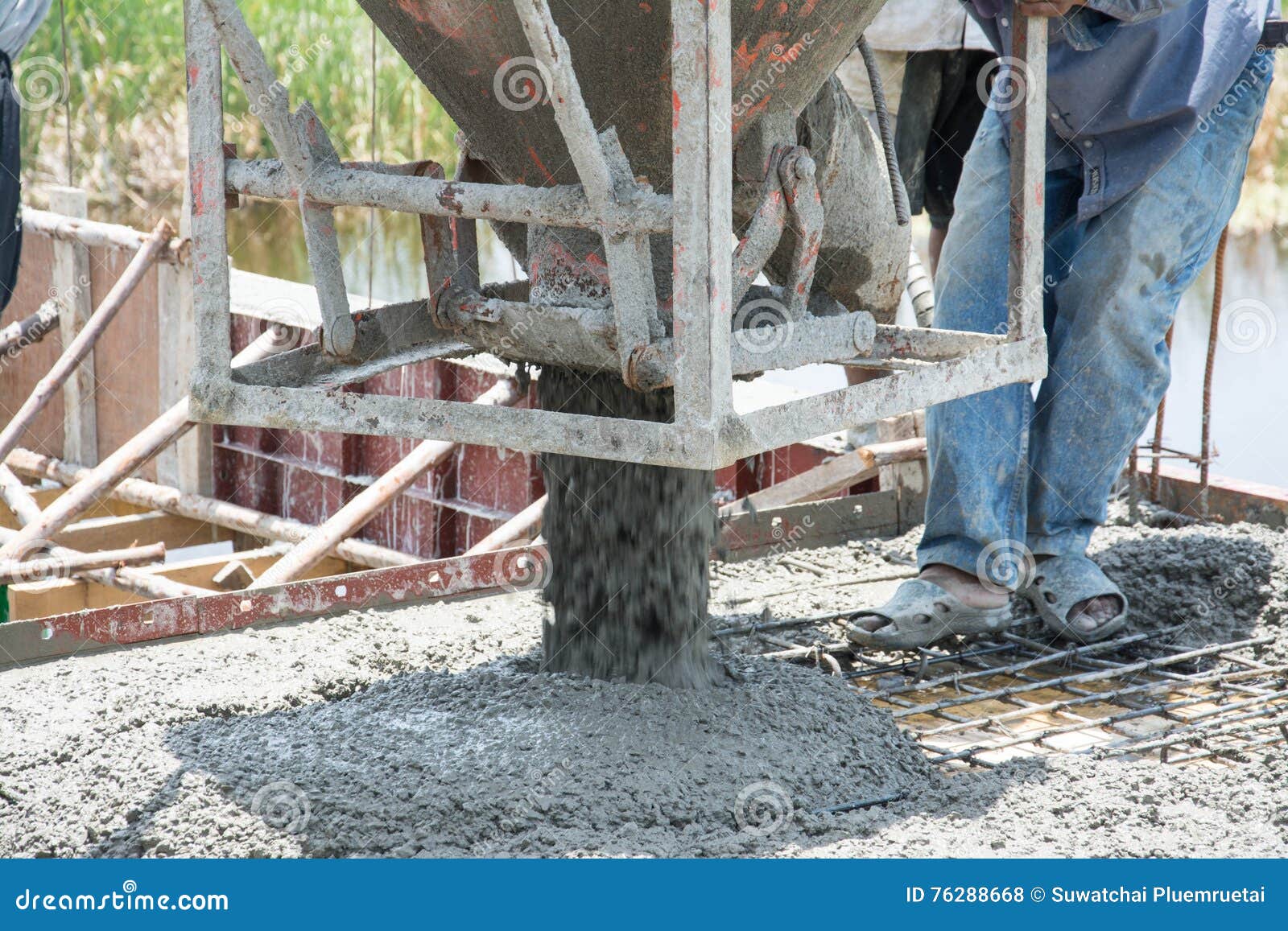 Pouring Concrete Works at Construction Site Stock Photo - Image of ...
