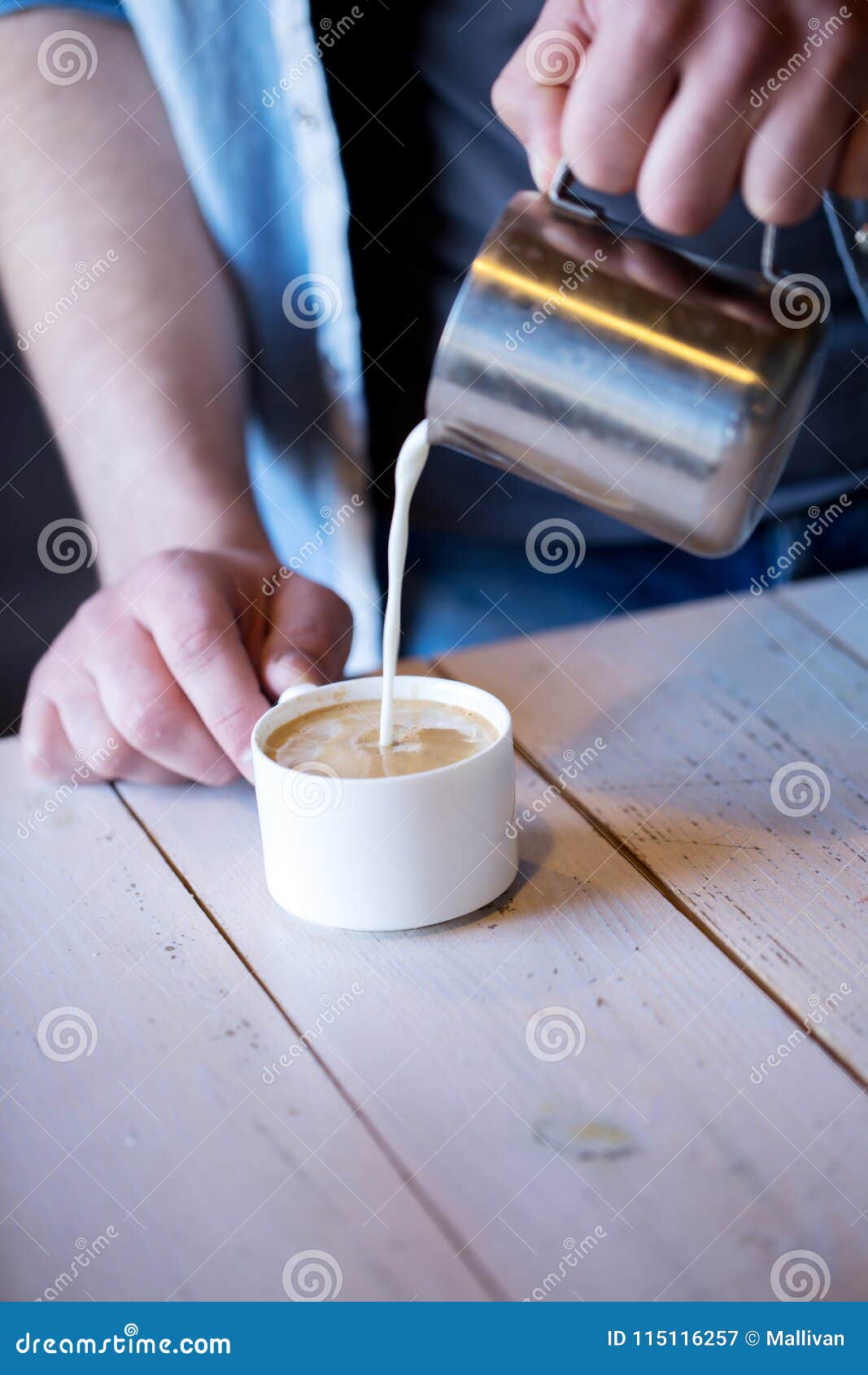Pouring Cream into a Cup of Coffee Stock Image - Image of coffee, black ...