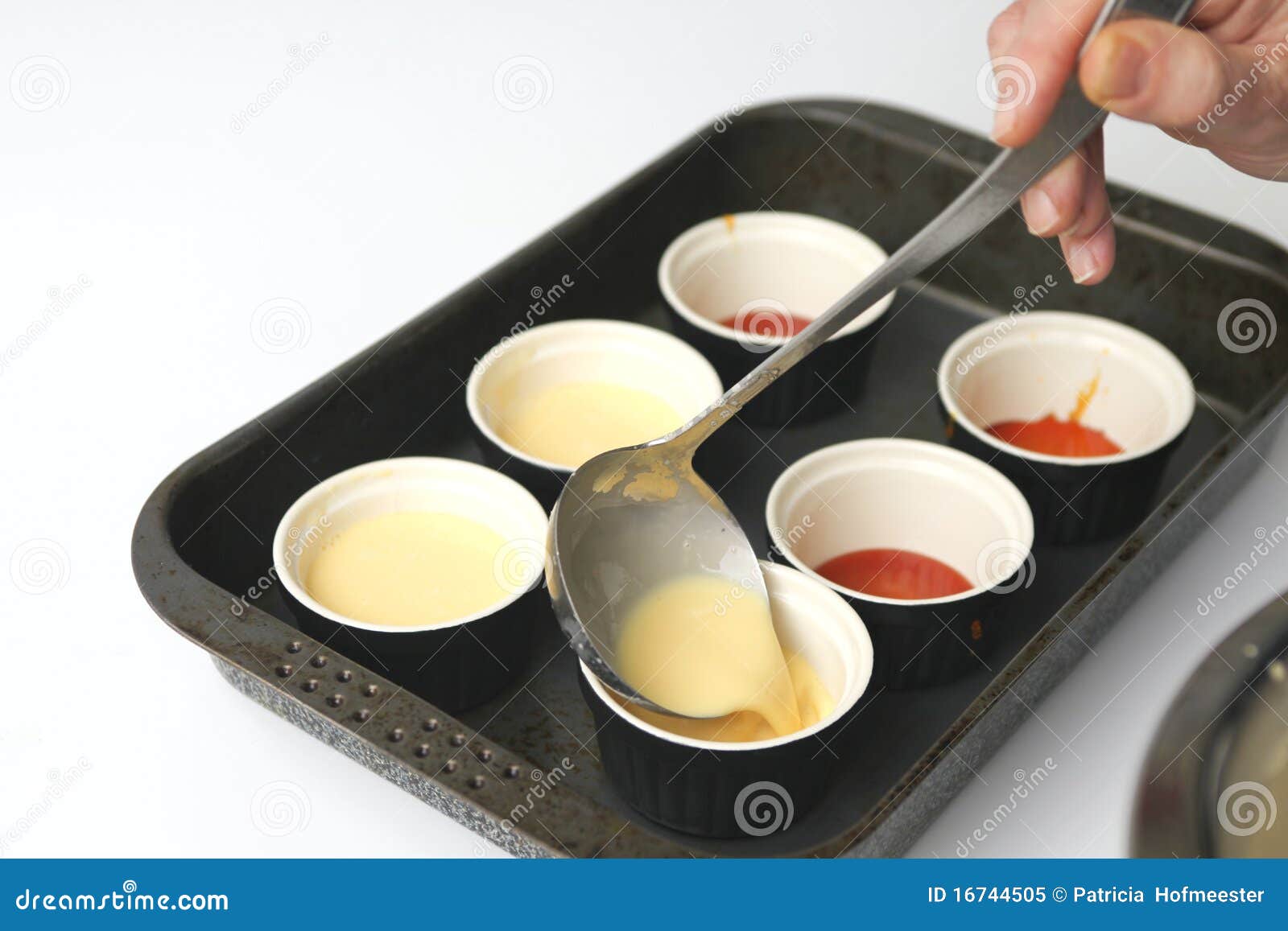 Pouring Creme on the Caramel in Pots Stock Image - Image of dessert ...