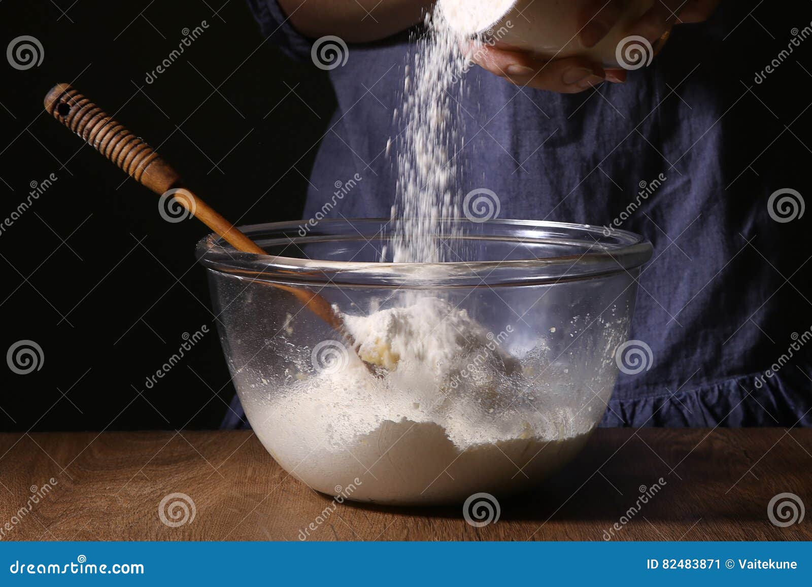 Pouring flour in bowl. stock image. Image of flour, kitchen - 82483871