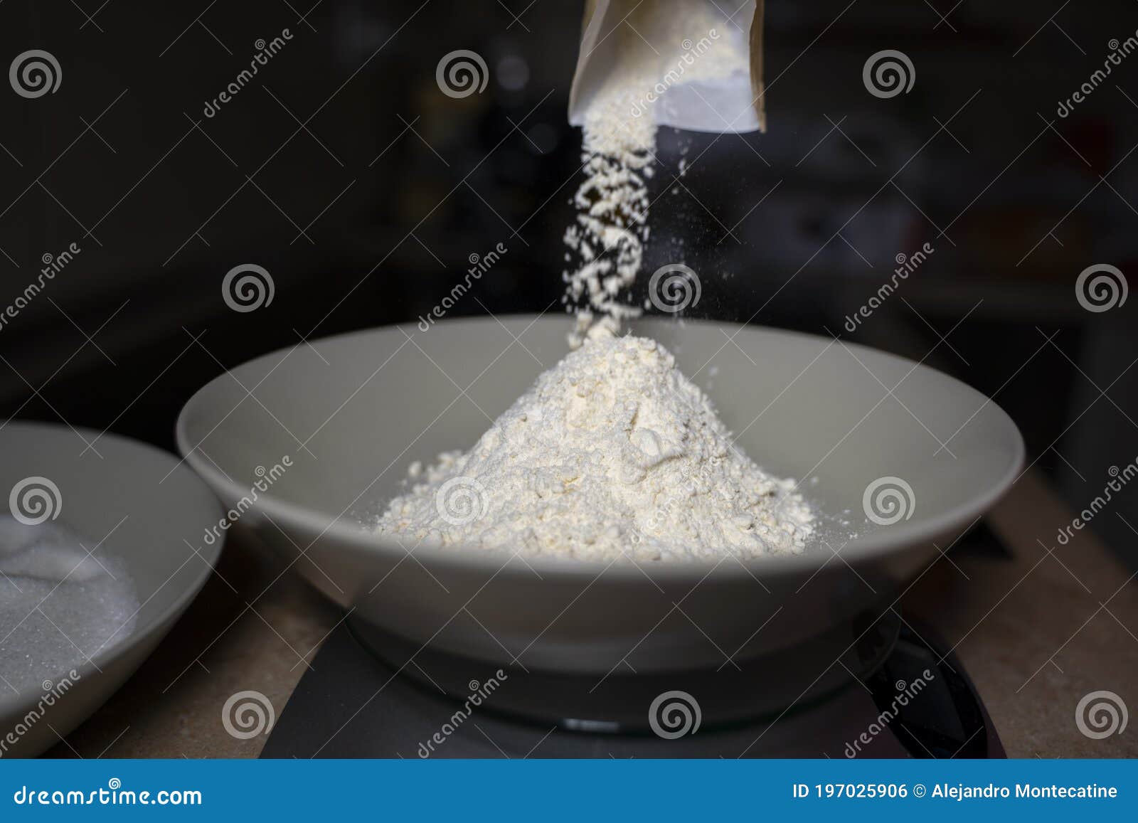 Pouring Flour into a Deep Plate. Close-up Stock Photo - Image of light ...
