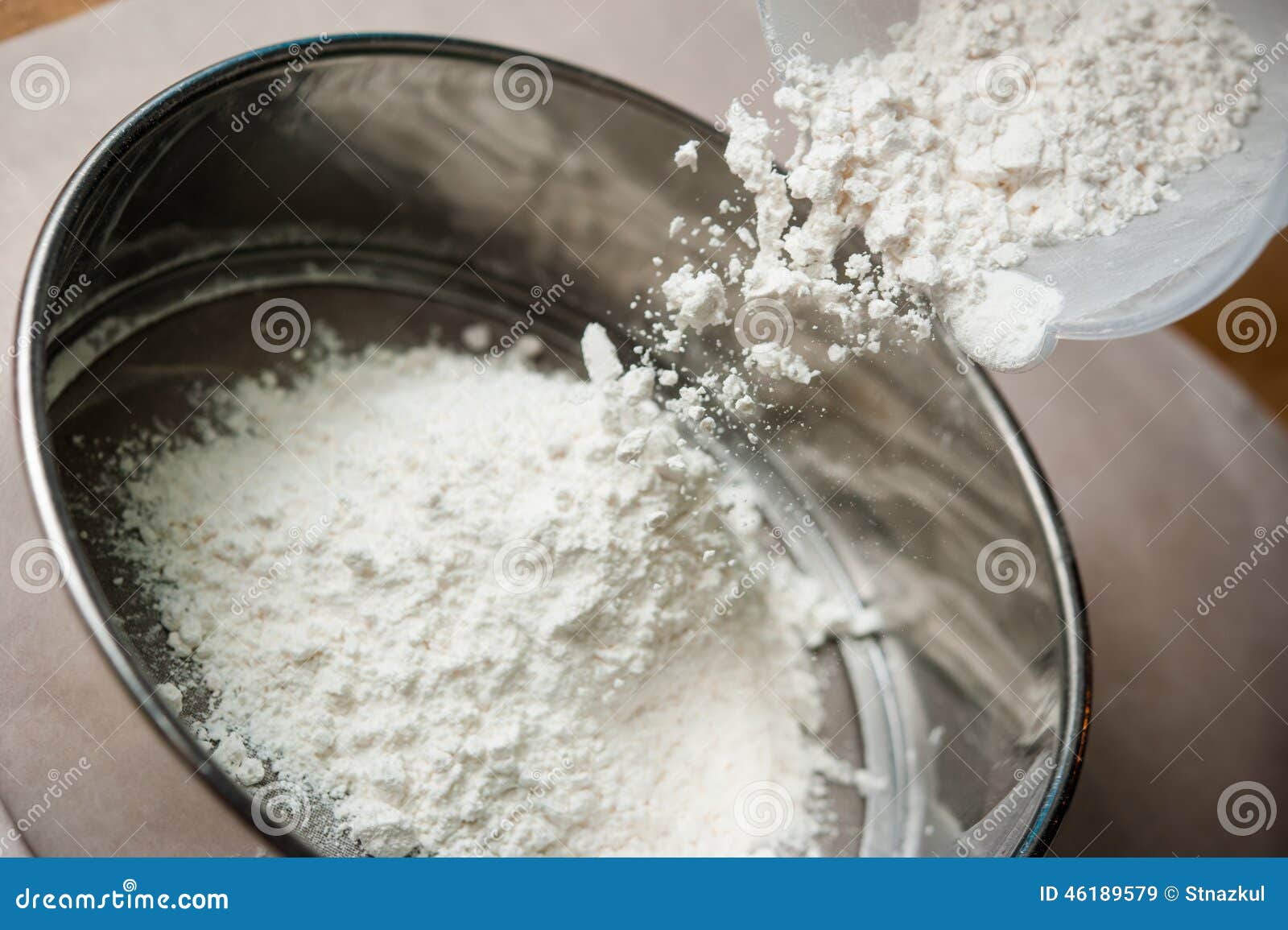 Pouring Flour Powder for Panning Stock Image - Image of prepare ...