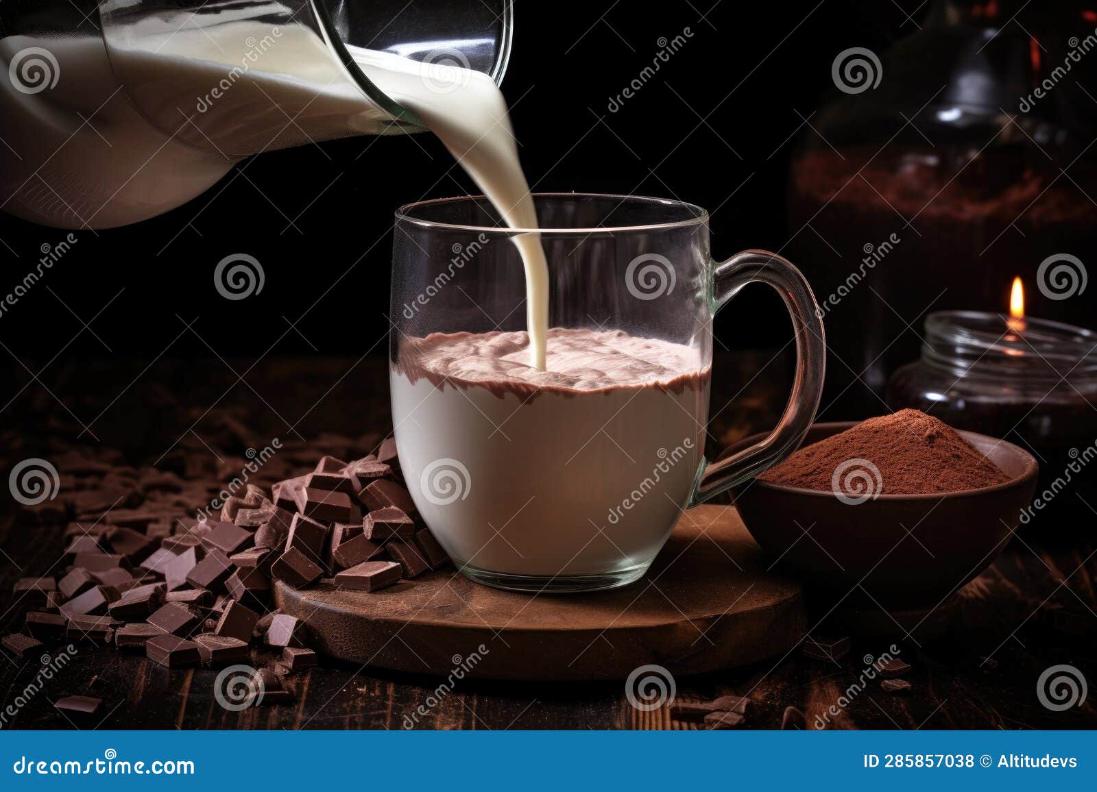 Pouring Hot Milk into Cocoa Powder Mixture Stock Illustration ...