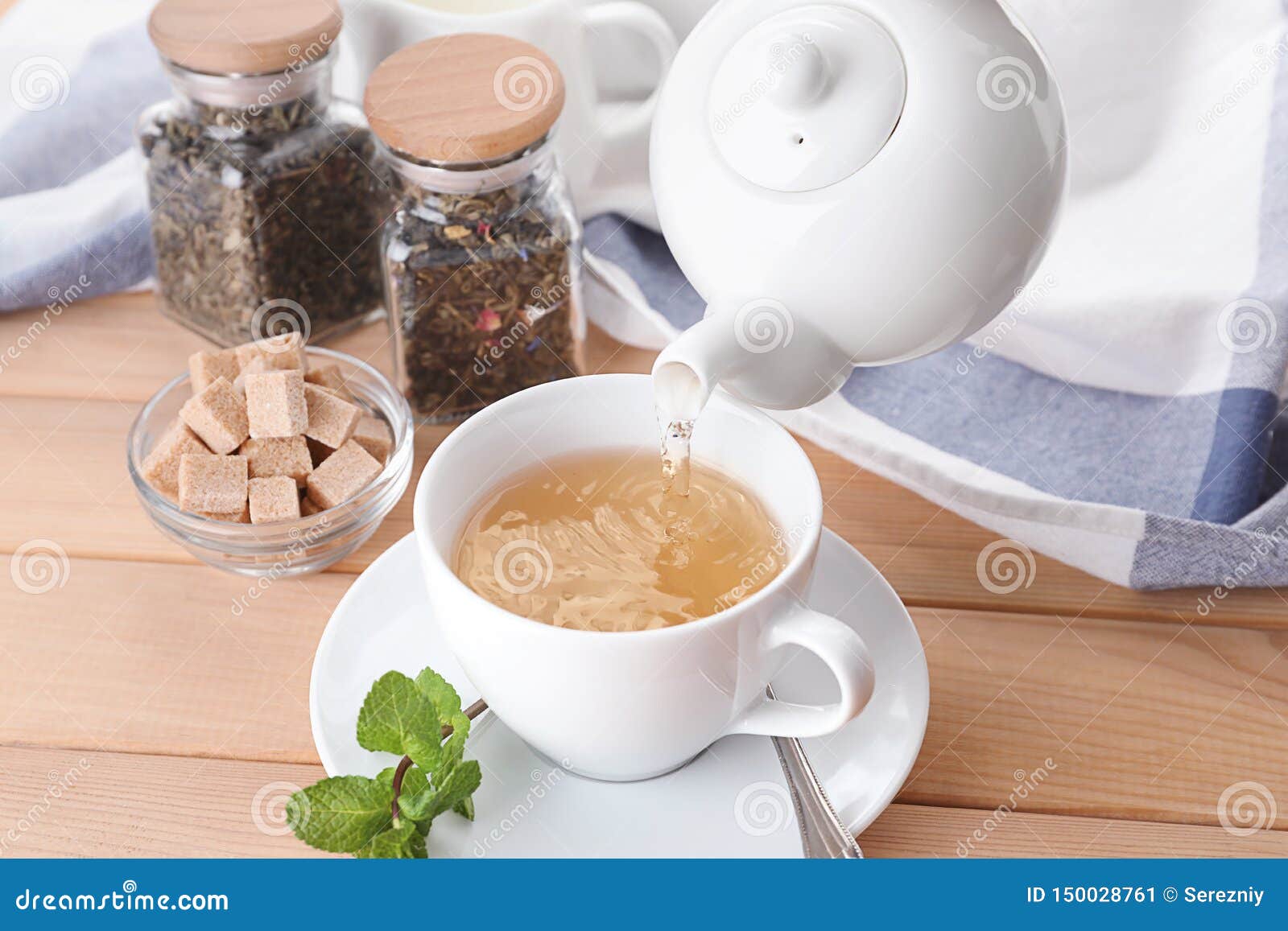 Pouring Hot Tea into Cup on Table Stock Image - Image of delicious ...