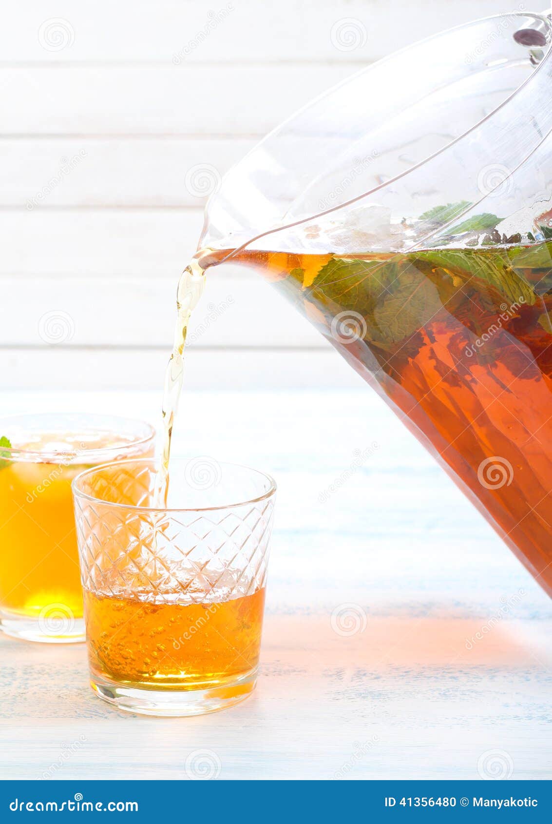 Pouring ice tea stock photo. Image of mint, wooden, healthy - 41356480