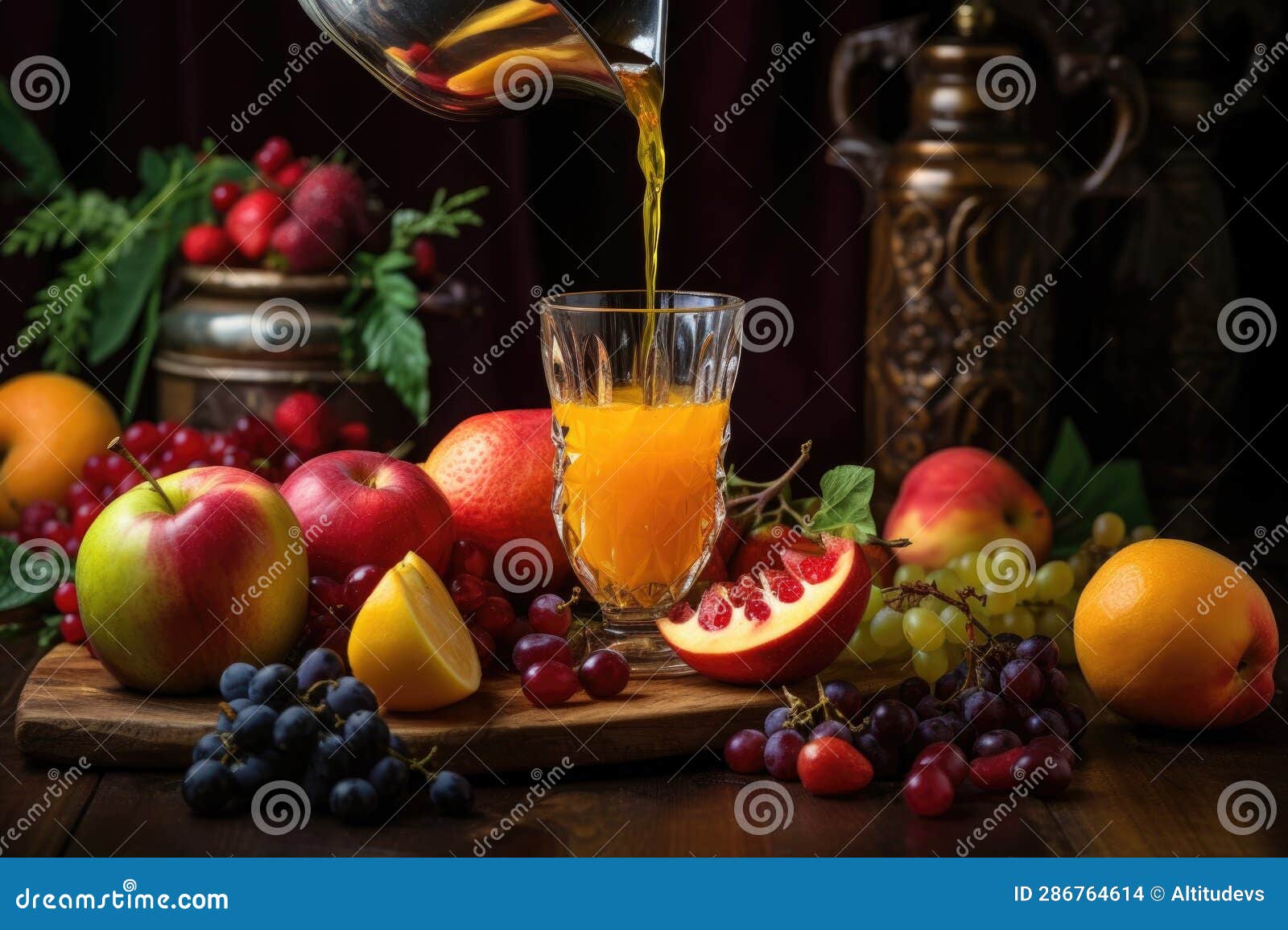 Pouring Juice Into A Glass On A Green Background Cartoon Vector ...