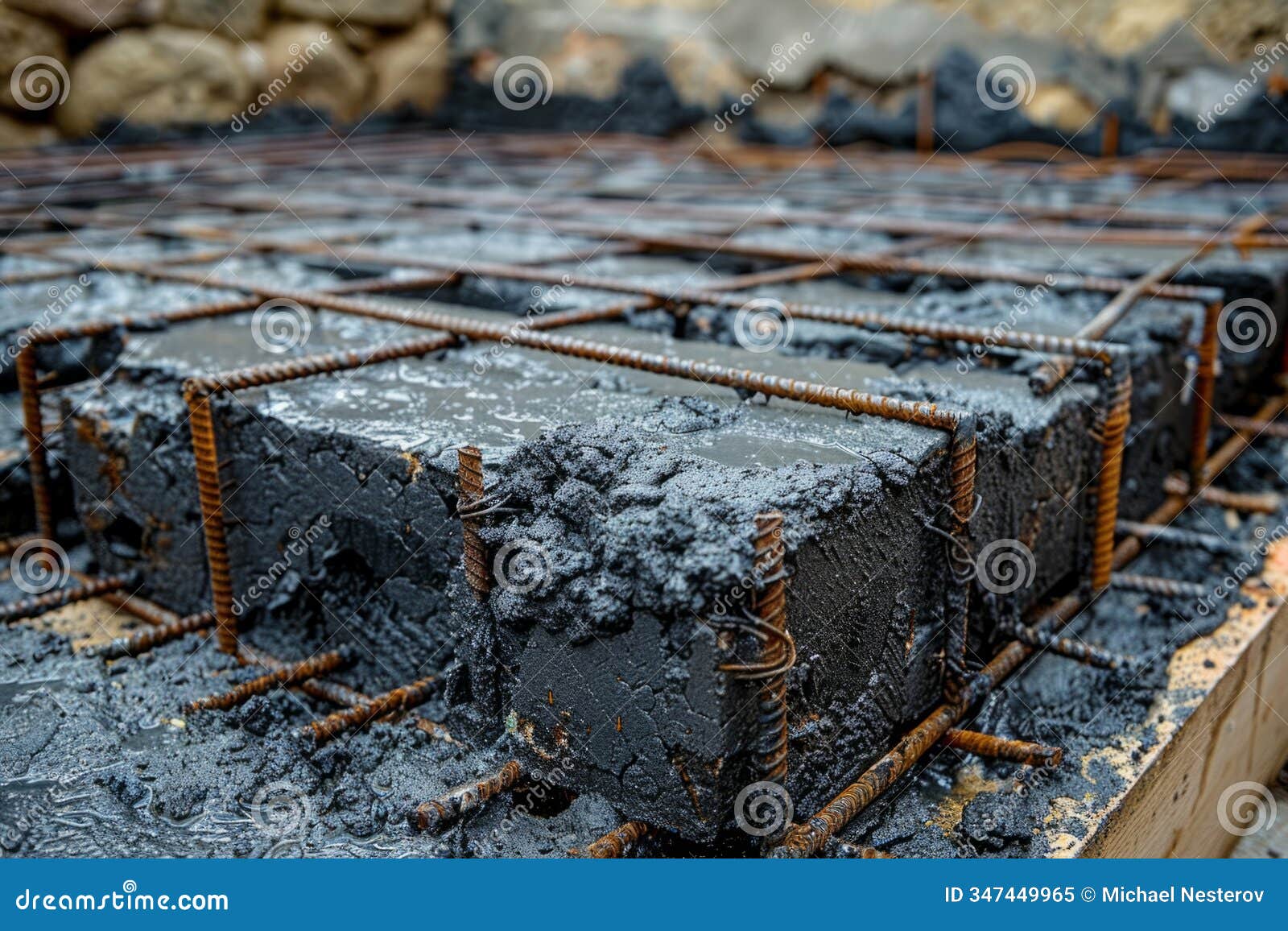 Pouring Liquid Concrete into Reinforcement at a Construction Site Stock ...