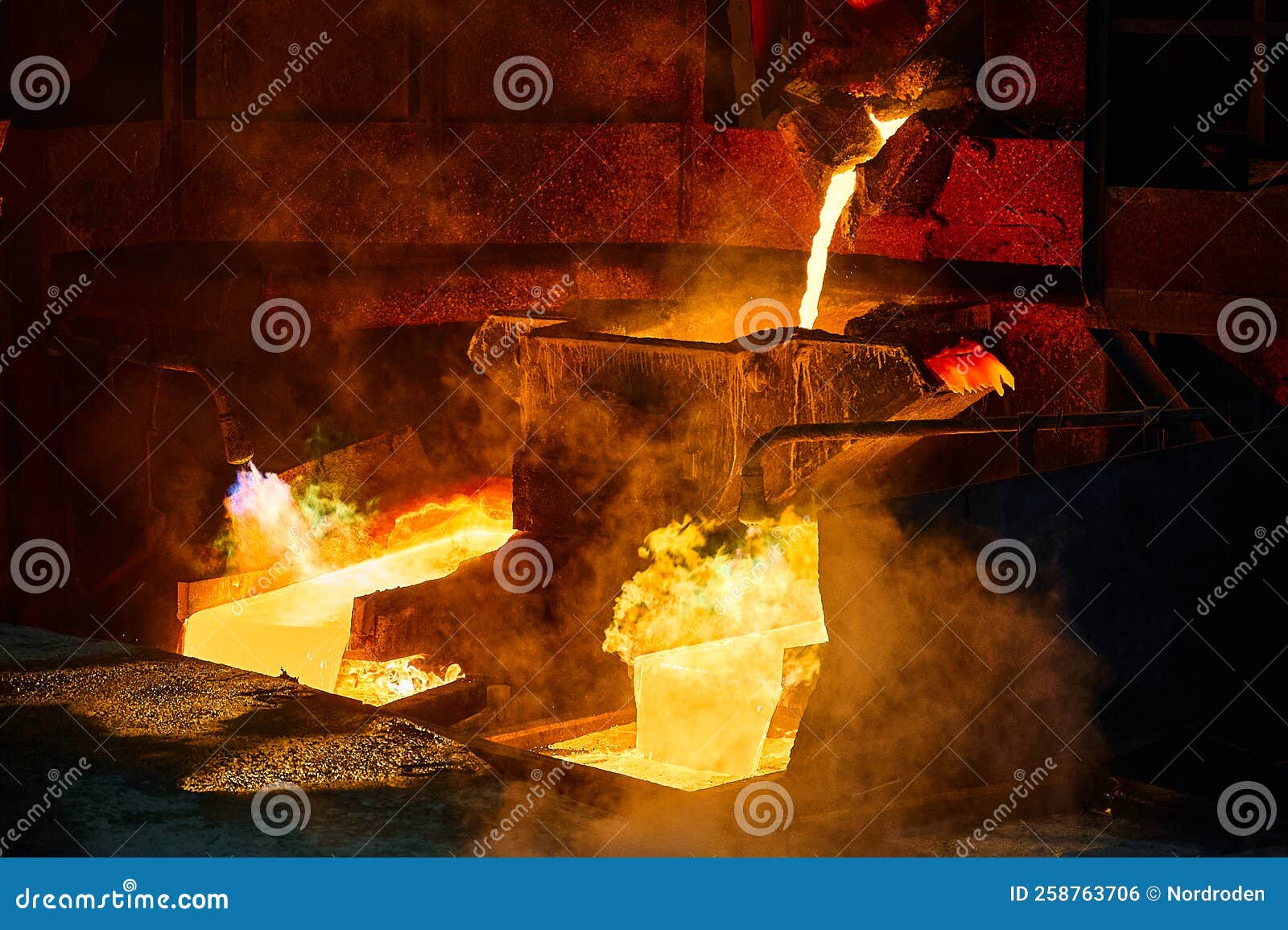 Pouring Liquid Copper Metal for Anodes into Form in Workshop Stock ...