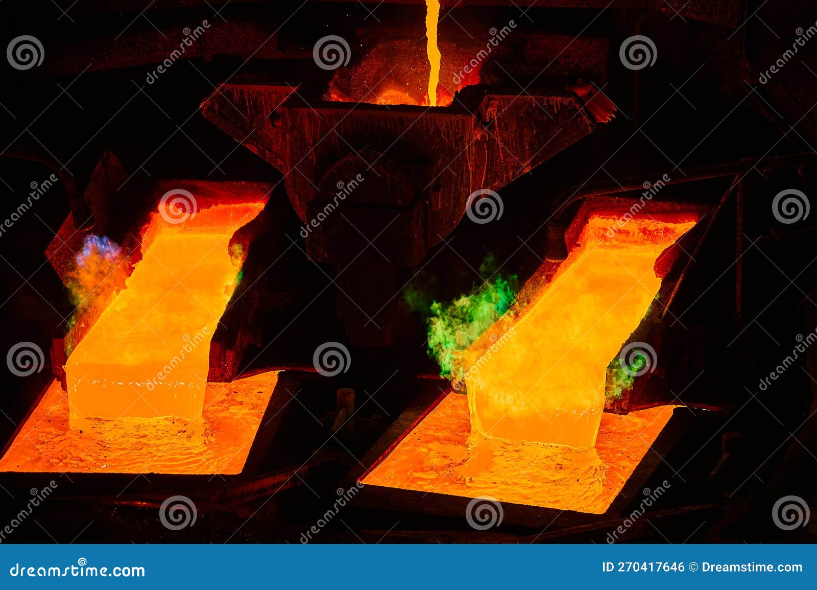 Pouring Liquid Copper Metal for Anodes into Form in Workshop Stock ...