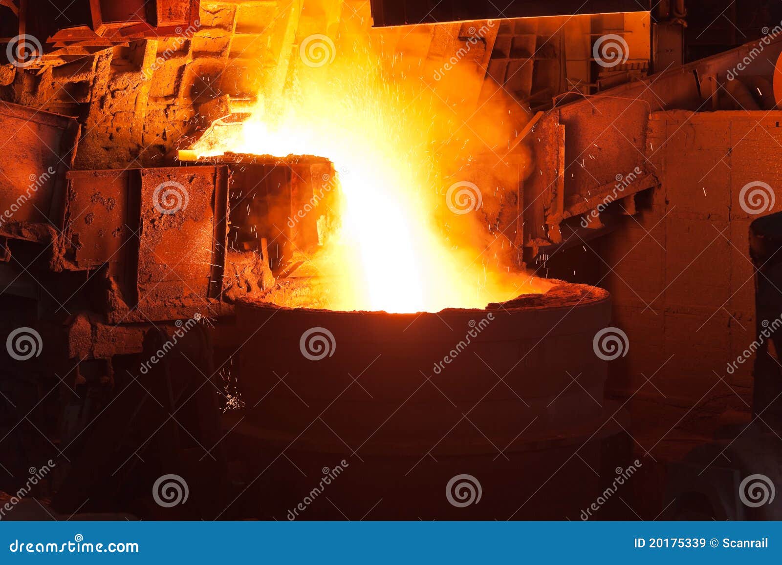 Pouring of Liquid Metal in Open Hearth Workshop Stock Image - Image of ...