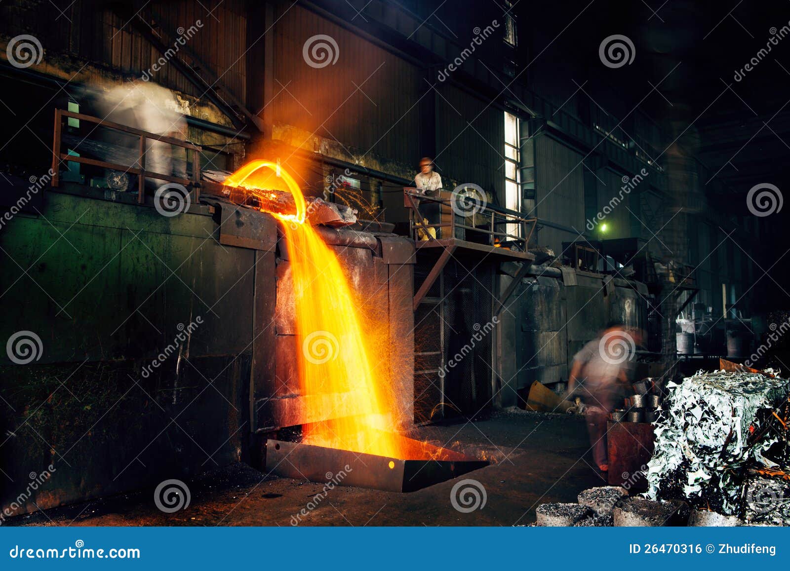 Pouring of Liquid Metal in Open Hearth Workshop Stock Photo - Image of ...