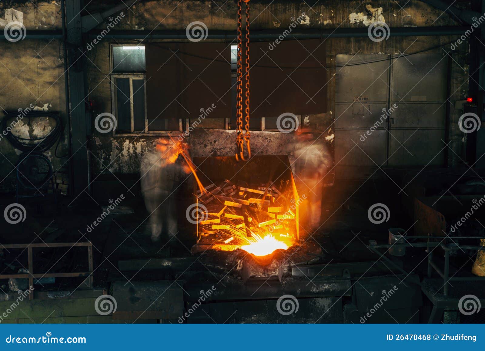 Pouring of Liquid Metal in Open Hearth Workshop Stock Photo - Image of ...