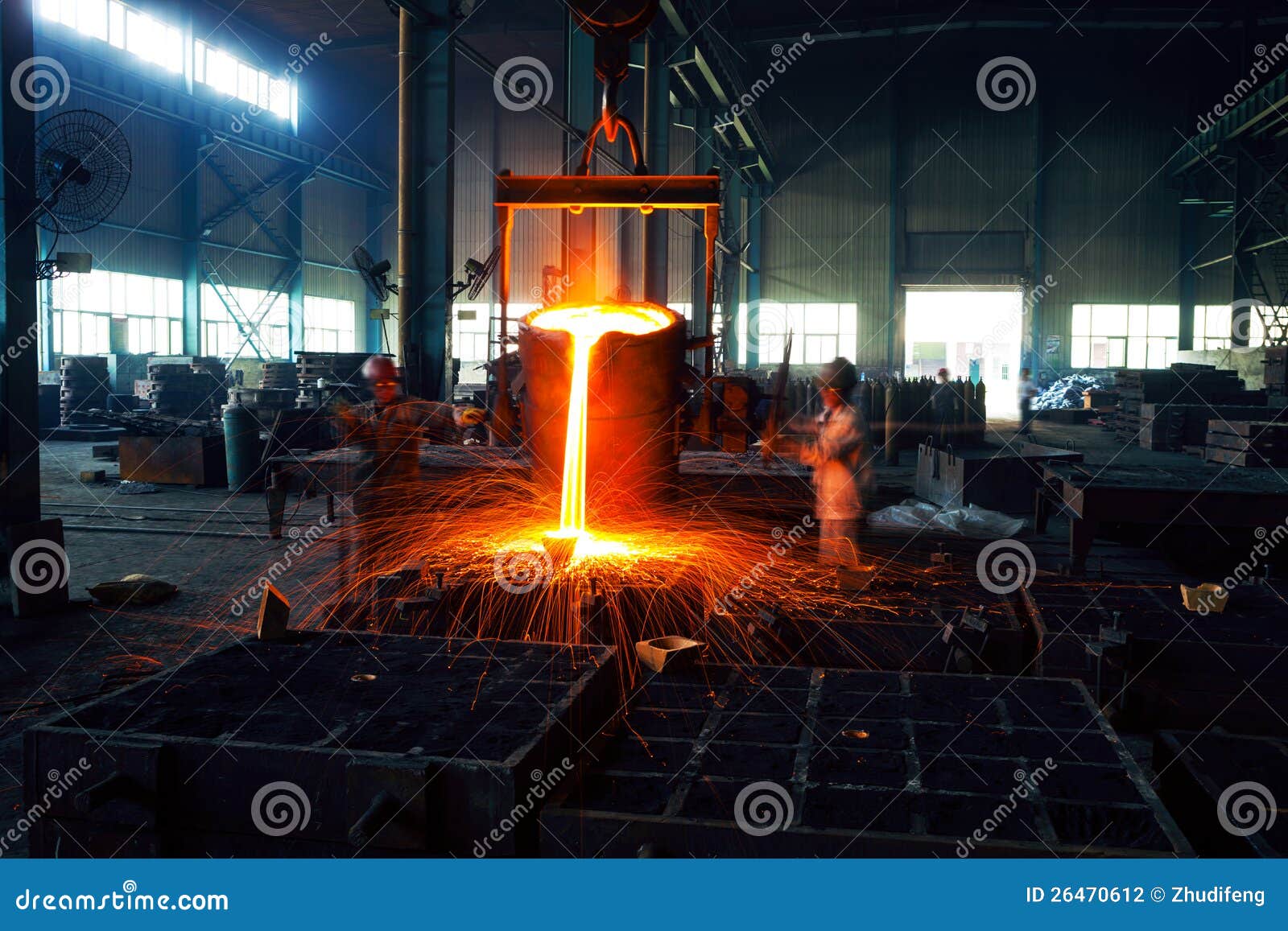 Pouring of Liquid Metal in Open Hearth Workshop Stock Photo - Image of ...