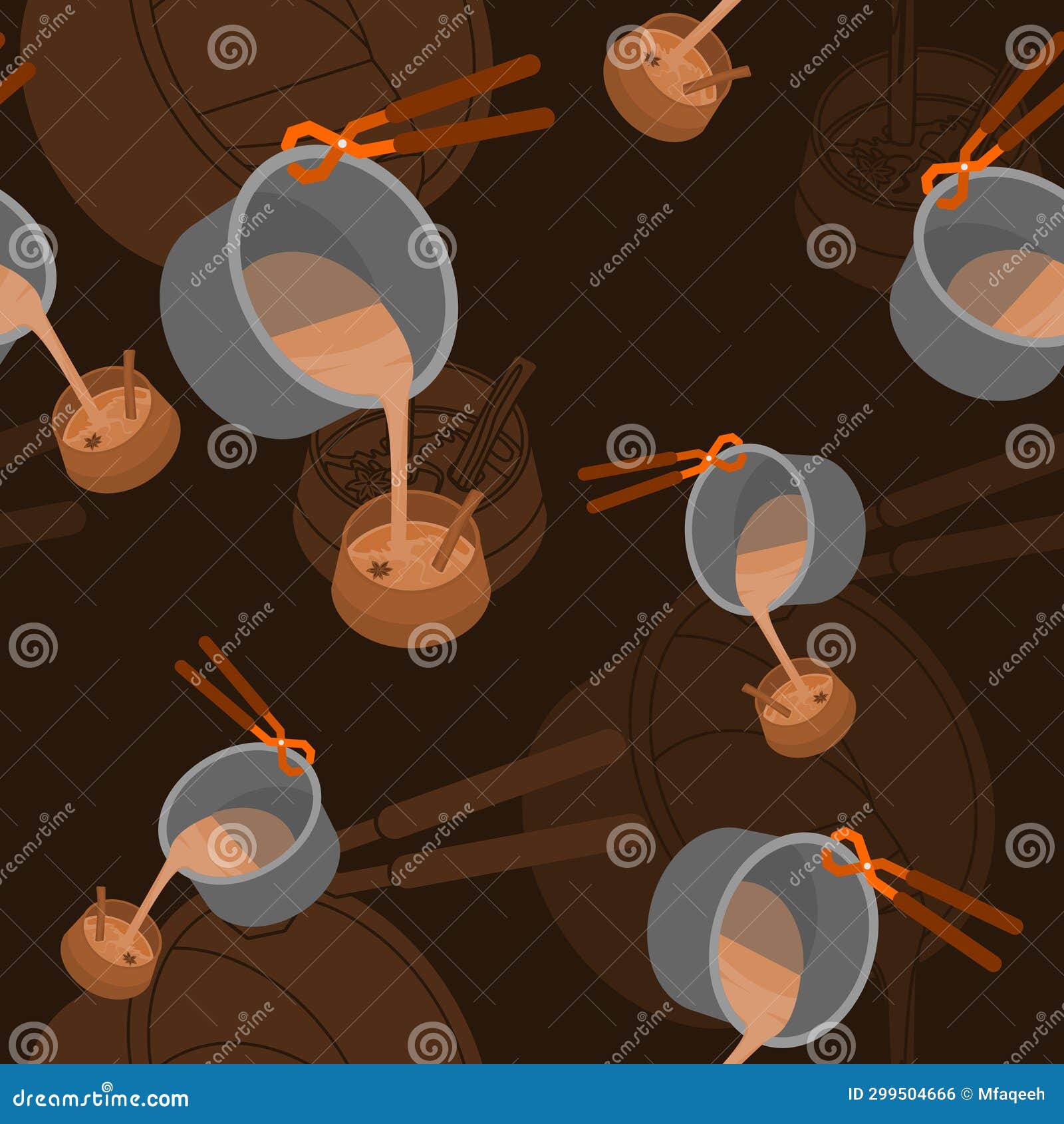 Pouring Masala Chai Vector Illustration with Dark Background Seamless ...