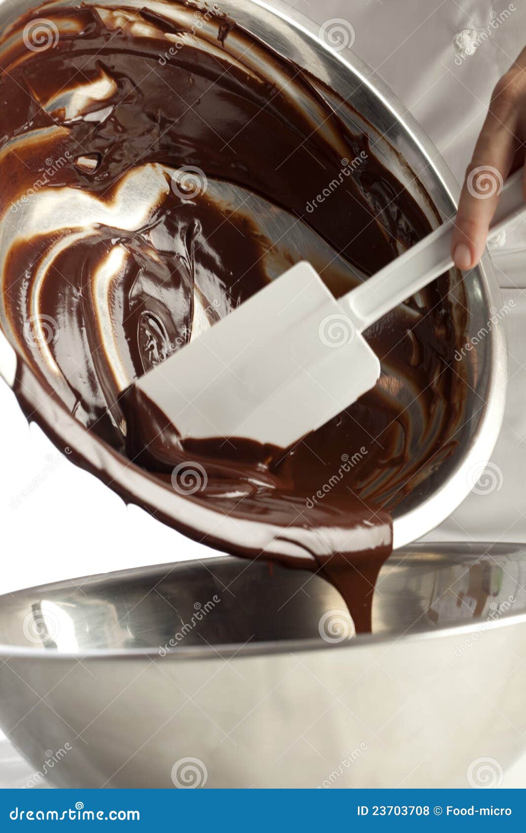 Pouring Melted Chocolate into a Metal Bowl Stock Photo - Image of ...