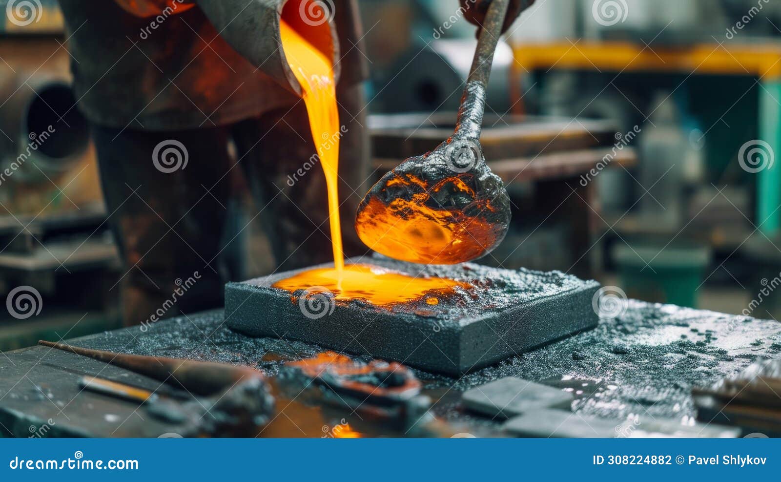 Pouring Melted Glass into Graphite Mold in Workshop Stock Photo - Image ...