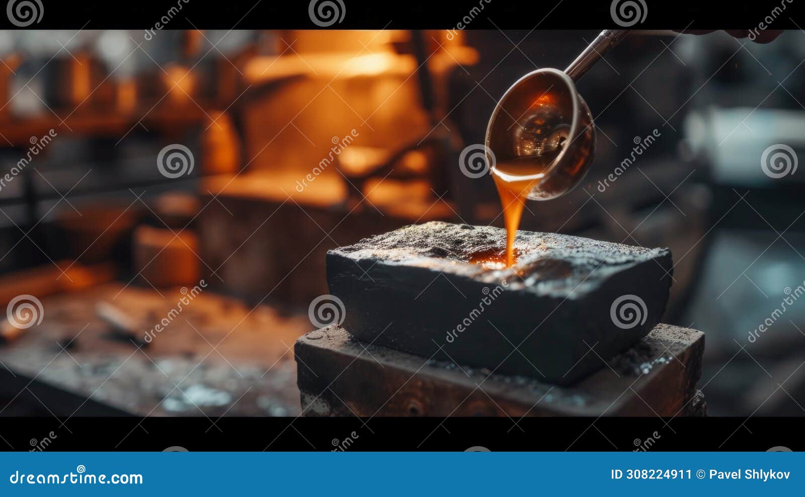Pouring Melted Glass into Graphite Mold in Workshop Stock Illustration ...