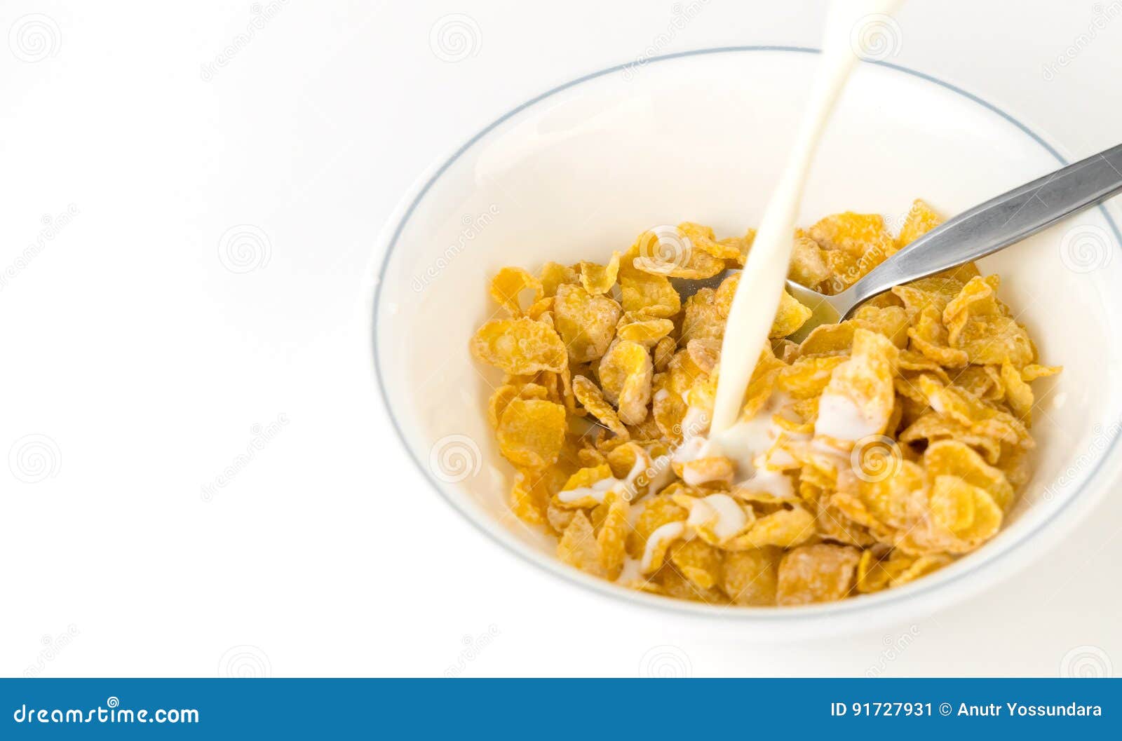 Pouring Milk into Corn Flake Breakfast Cereal Stock Image - Image of ...