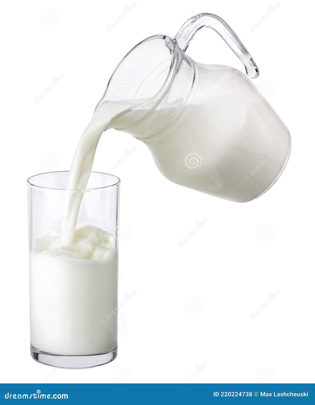 Pouring Milk from Jug into Glass Isolated on White Background Stock ...