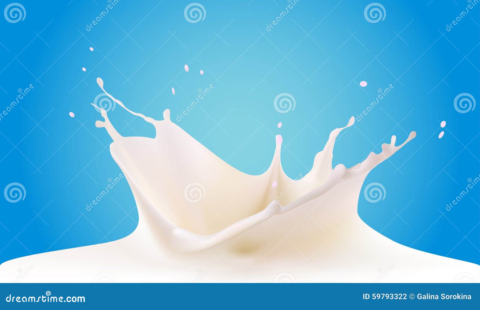 Pouring Milk Splash On Blue Background Vector Illustration ...