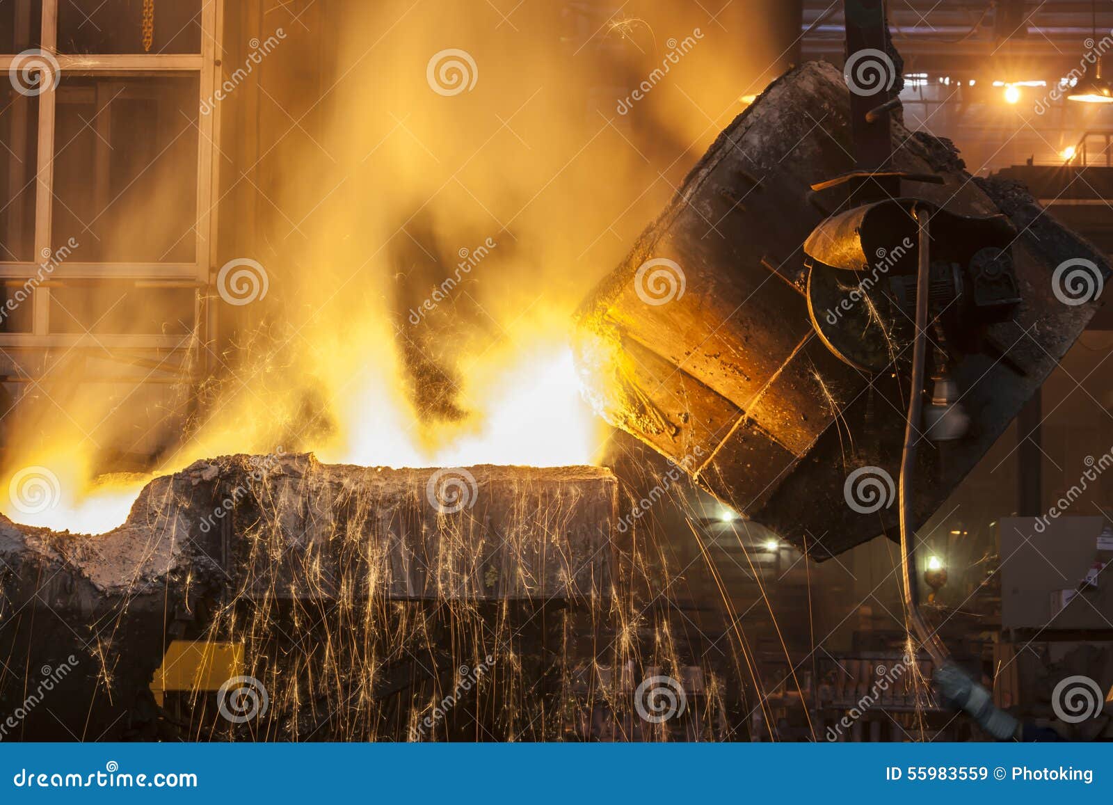 Pouring of Molten Steel stock image. Image of industrial - 55983559
