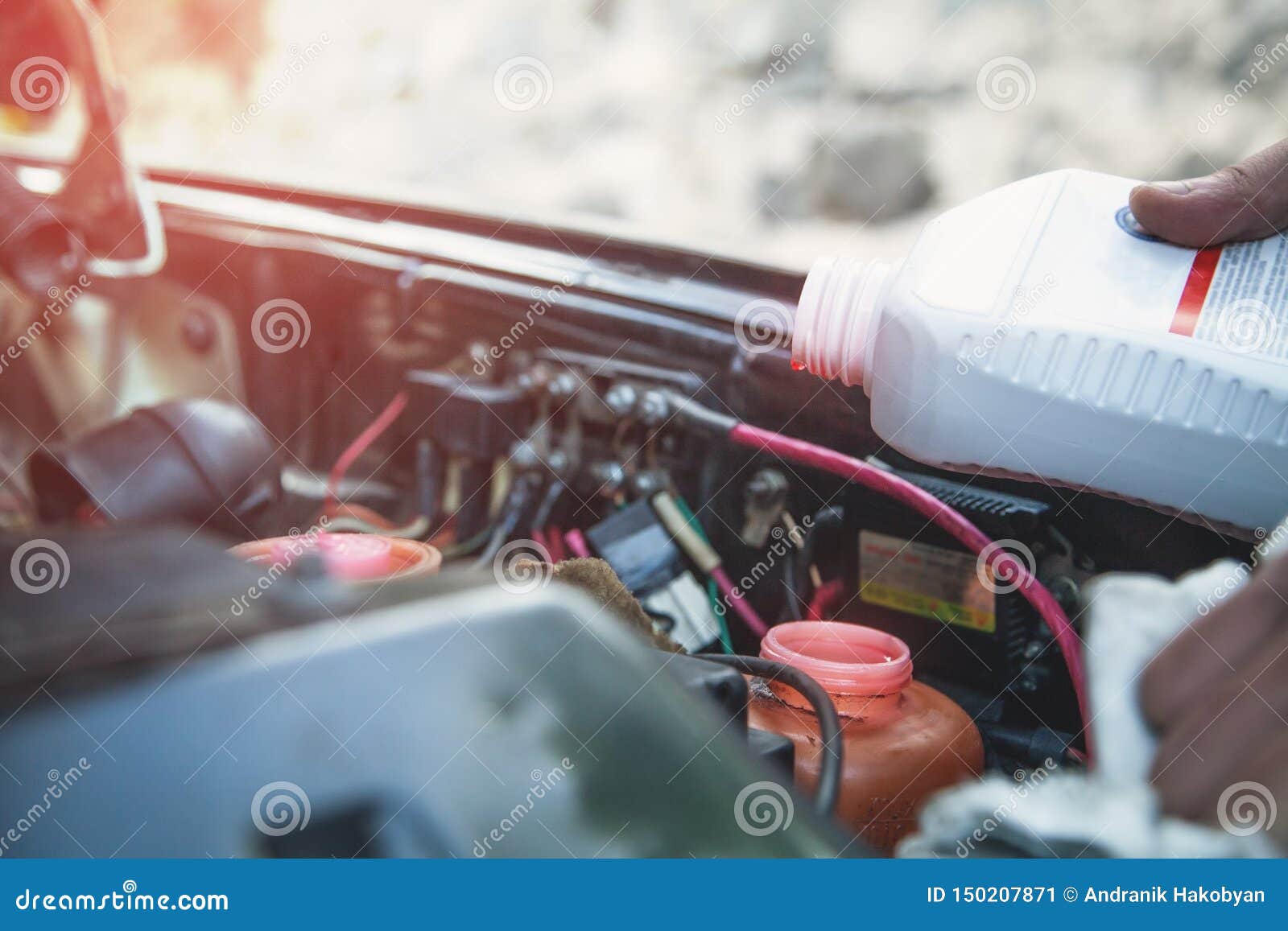 Pouring Motor Oil into the Engine Stock Image - Image of maintenance ...