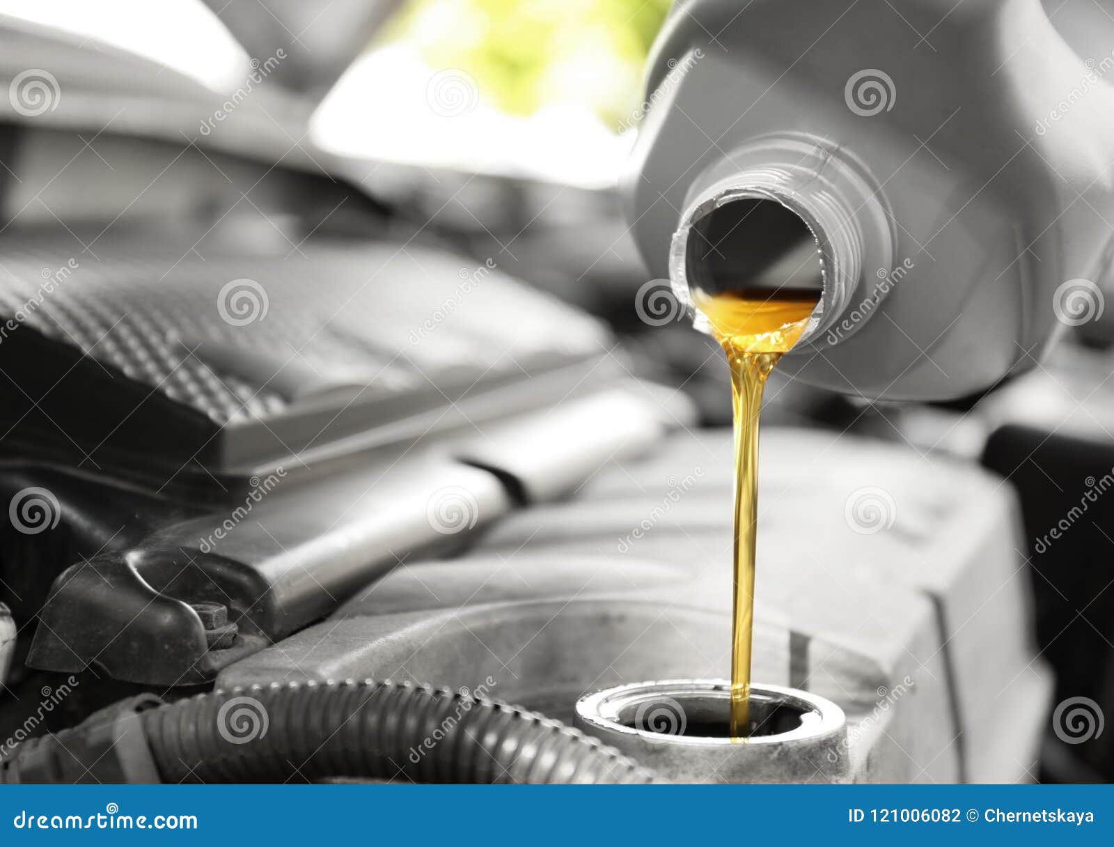 Pouring Oil into Car Engine Stock Photo - Image of industry ...