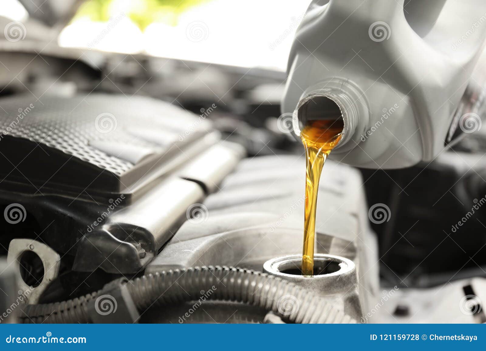 Pouring Oil into Car Engine Stock Photo - Image of lubricant ...