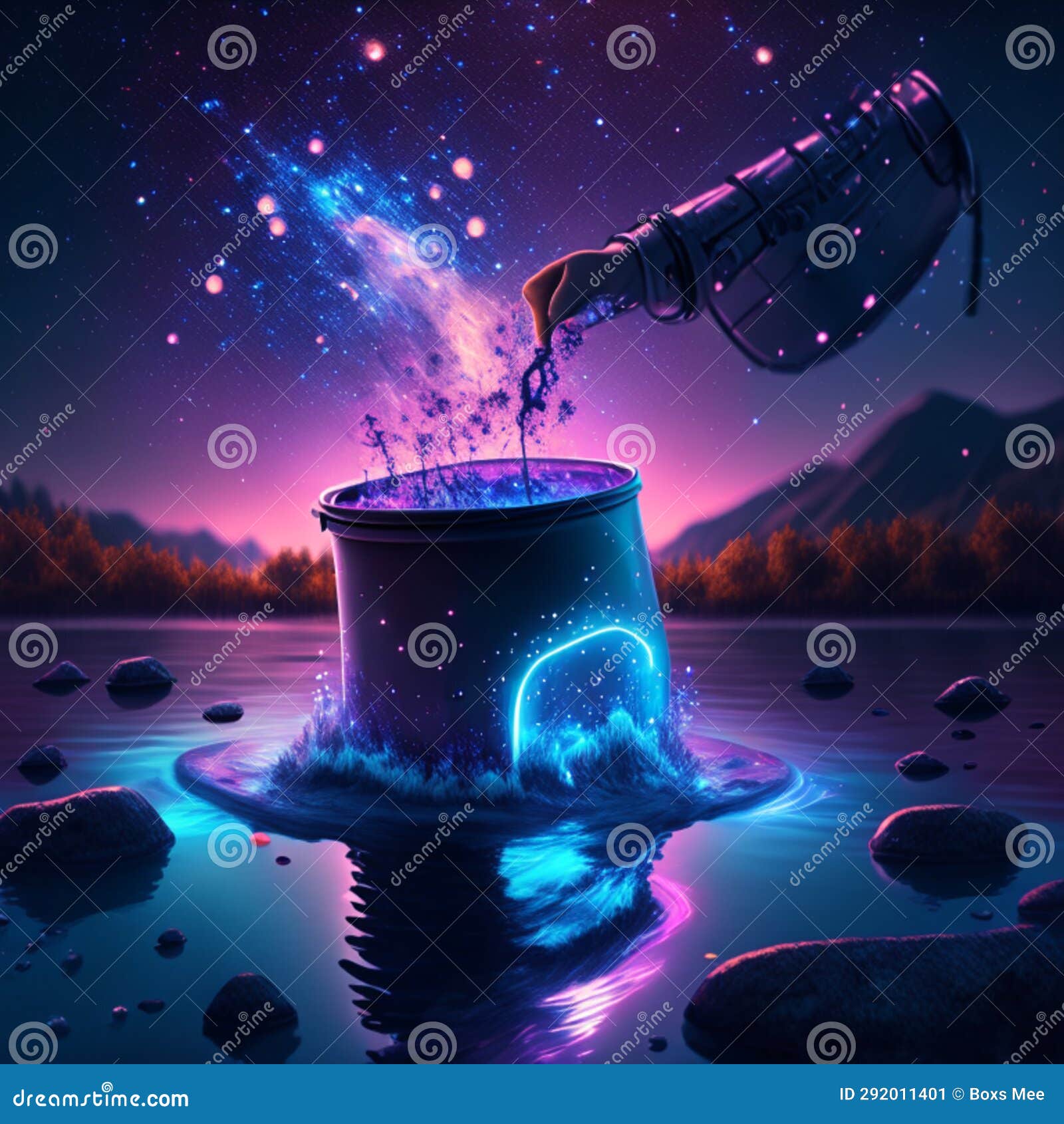 Pouring Potion from Magic Cauldron into Water. 3d Illustration AI ...