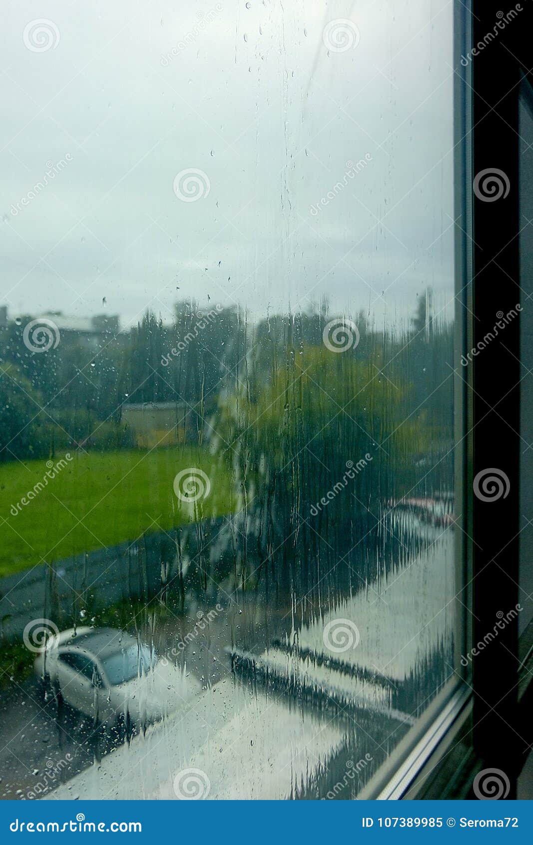 Rain Outside Window On Sunset Background. Water Drops On Glass During ...