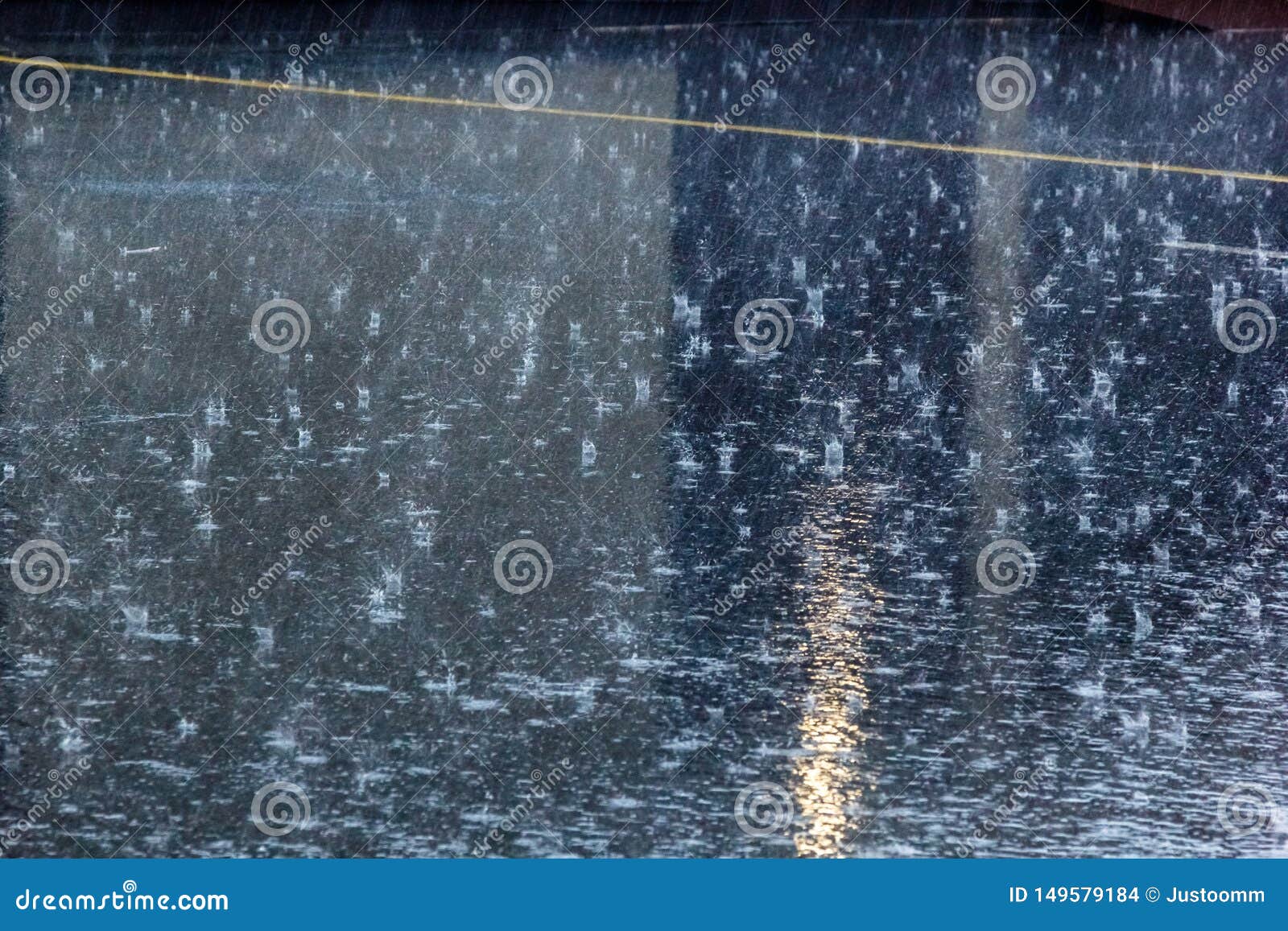 The Pouring Rain, with a Thunderstorm and a Thunder, Water Flows on ...