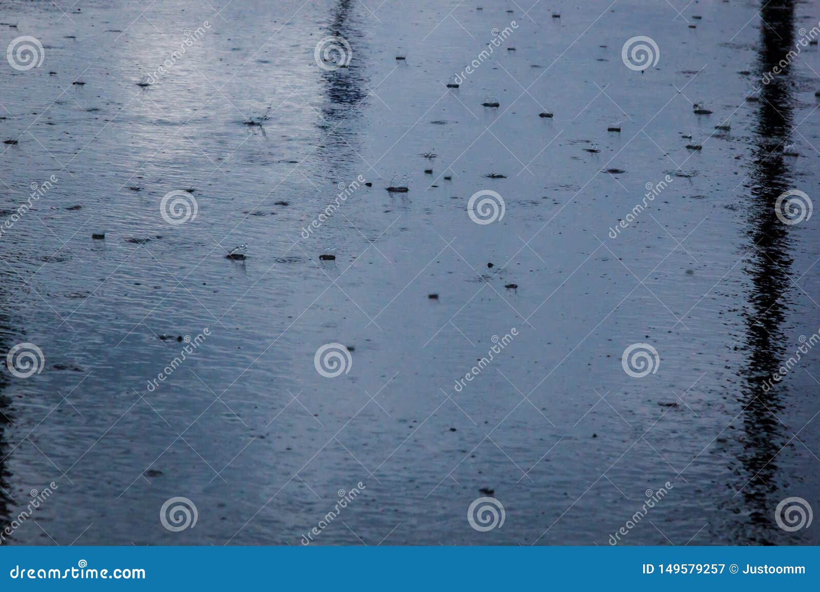 The Pouring Rain, with a Thunderstorm and a Thunder, Water Flows on ...