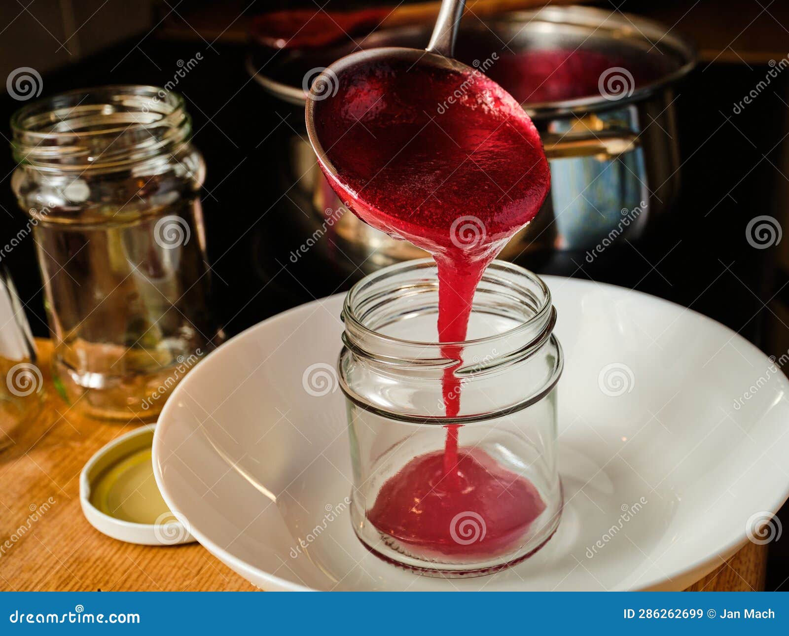 Pouring Redcurrant Jam in Jar Stock Image - Image of wooden, homemade ...