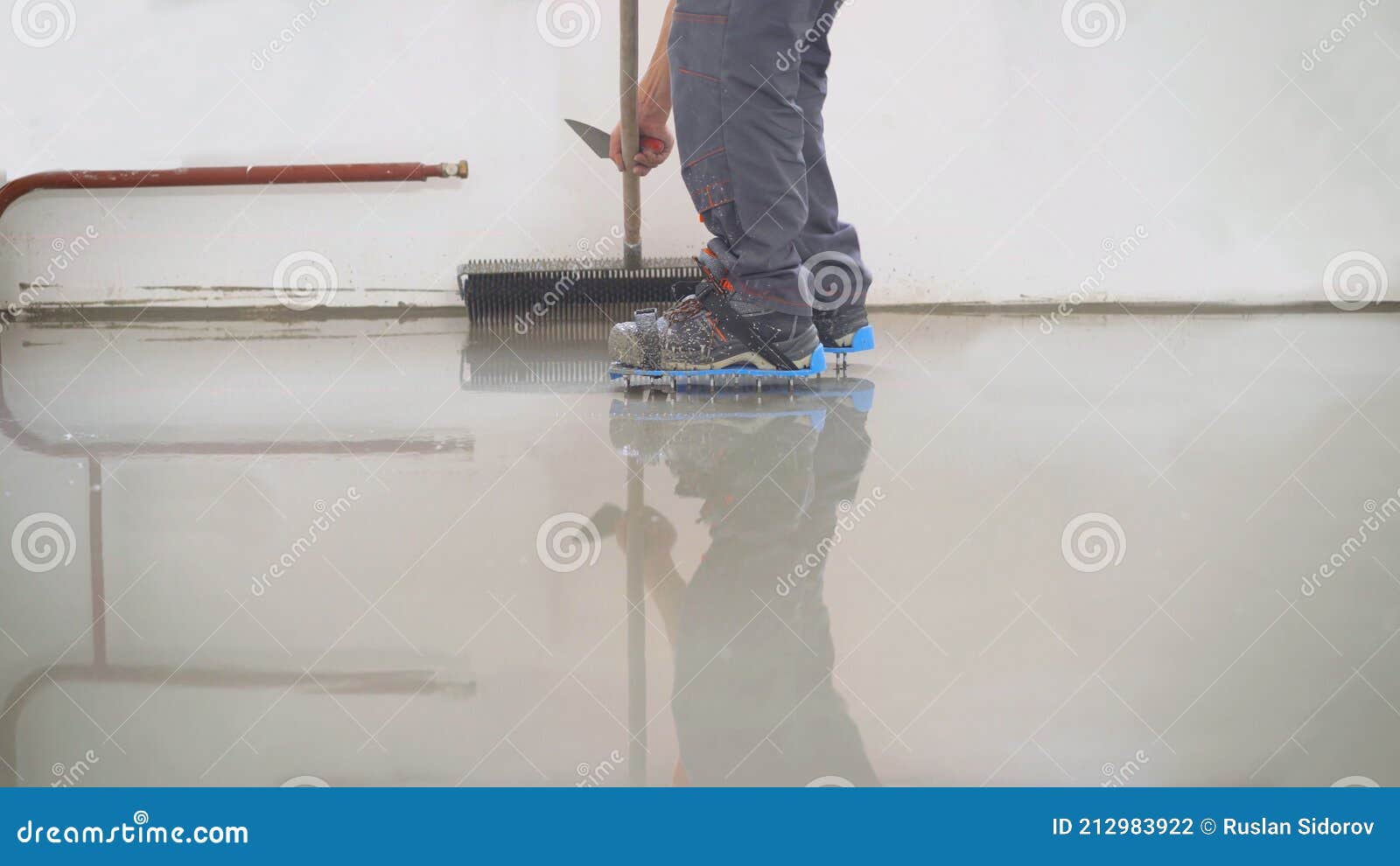 Floor Leveling Works. Fresh Concrete Floor Of A Construction Site Stock ...