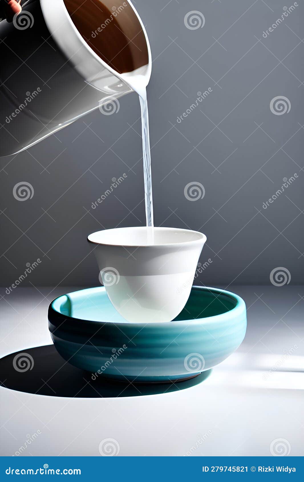 Pouring Some Water from Water Jug into White Cup Stock Illustration ...