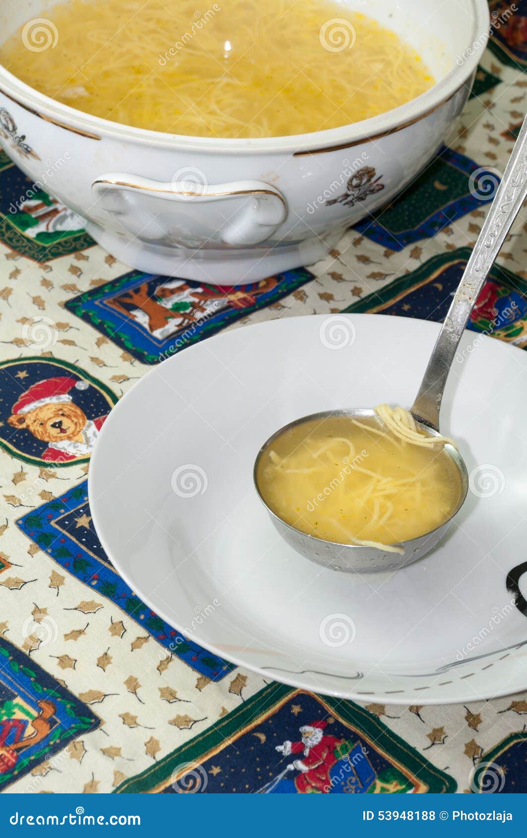 Pouring soup in the plate stock photo. Image of noodle - 53948188