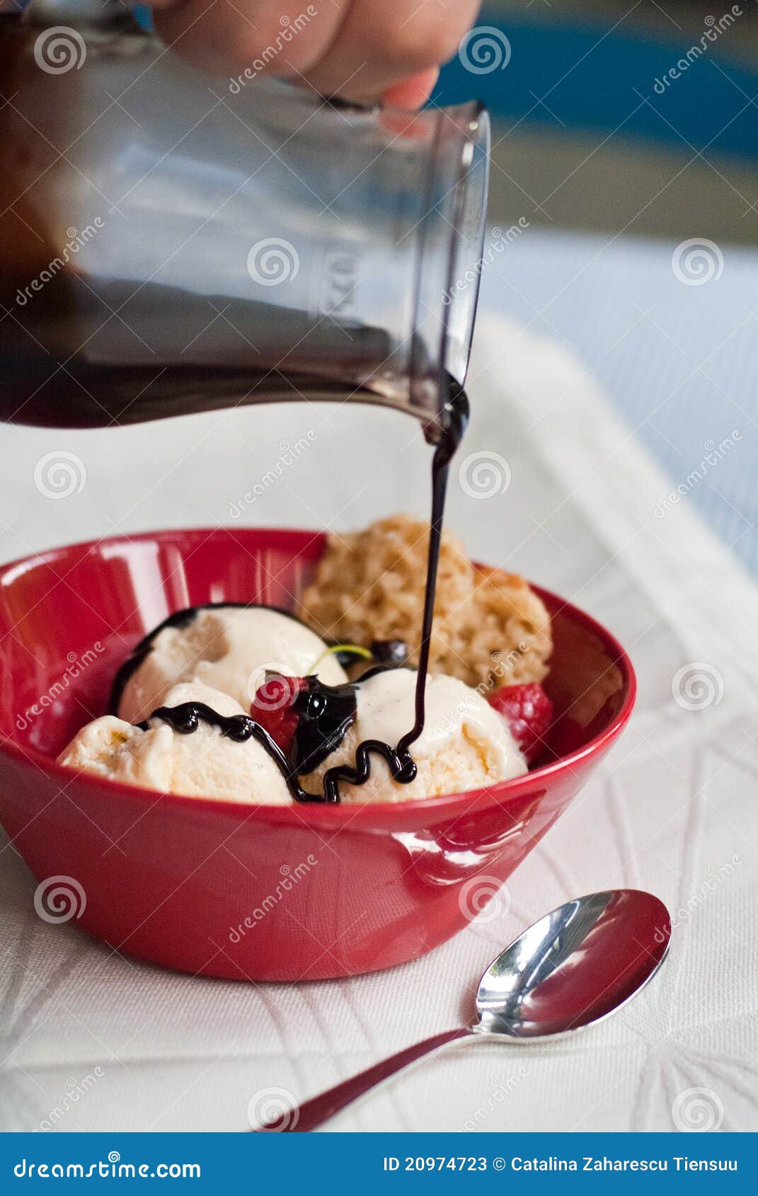 Pouring Syrup on the Ice Cream Stock Image - Image of ceramic ...