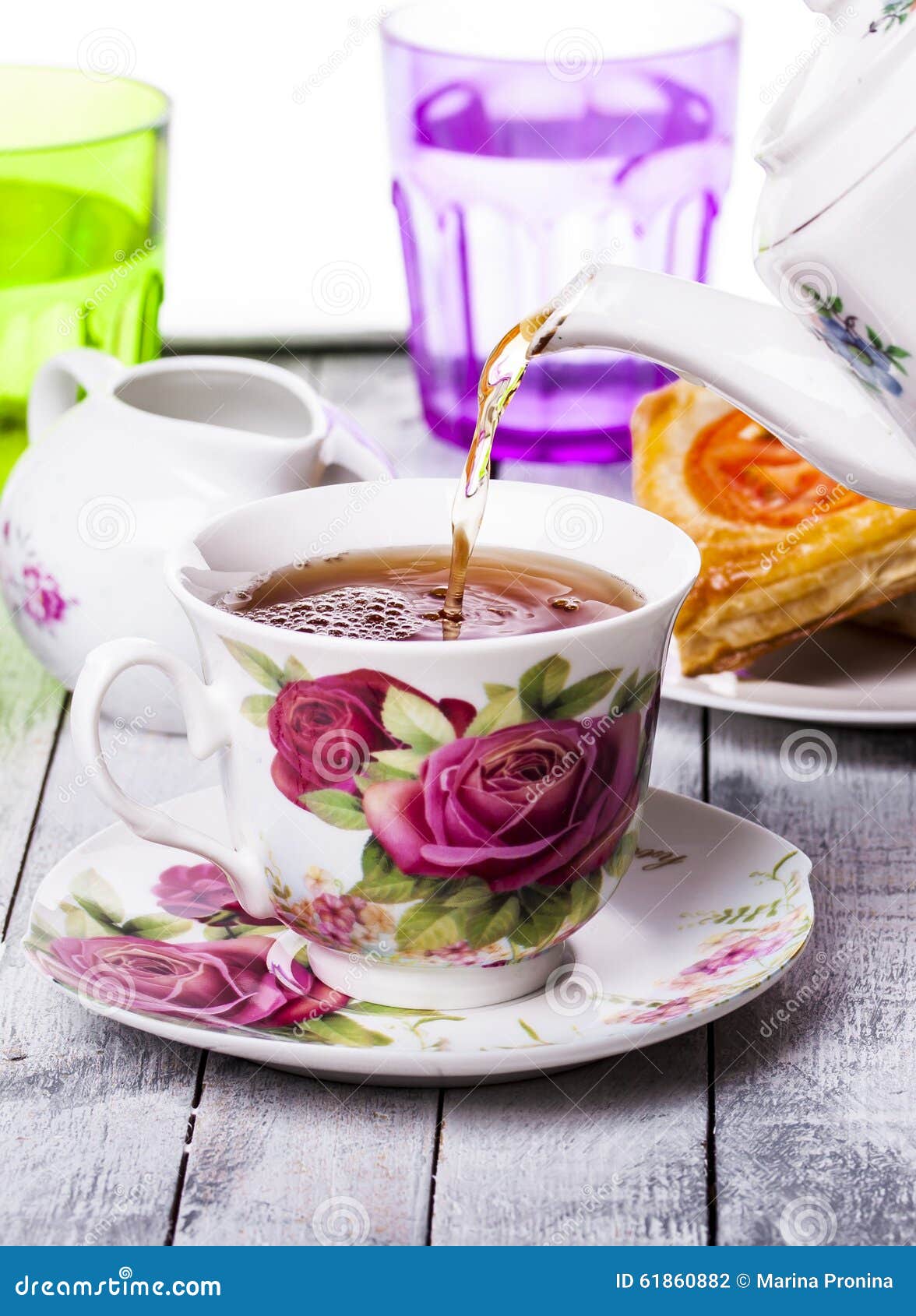 Pouring tea into cup stock photo. Image of green, lifestyle - 61860882